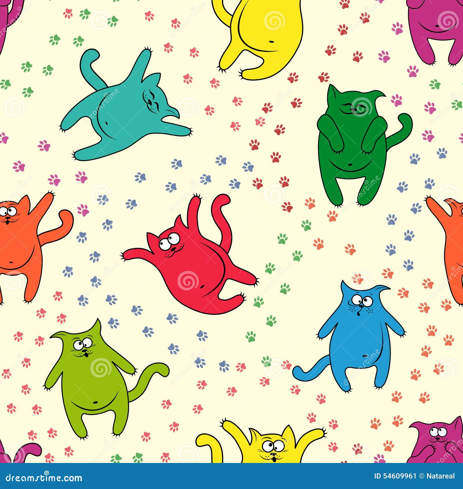 Seamless Pattern with Funny Cats Stock Vector - Illustration of orange ...