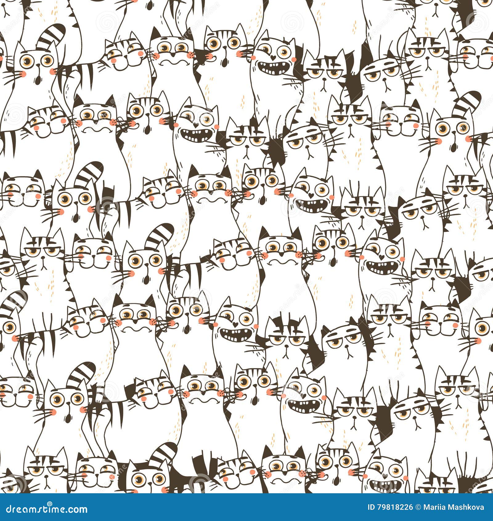 Seamless Pattern with Funny Cats. Stock Vector - Illustration of ...