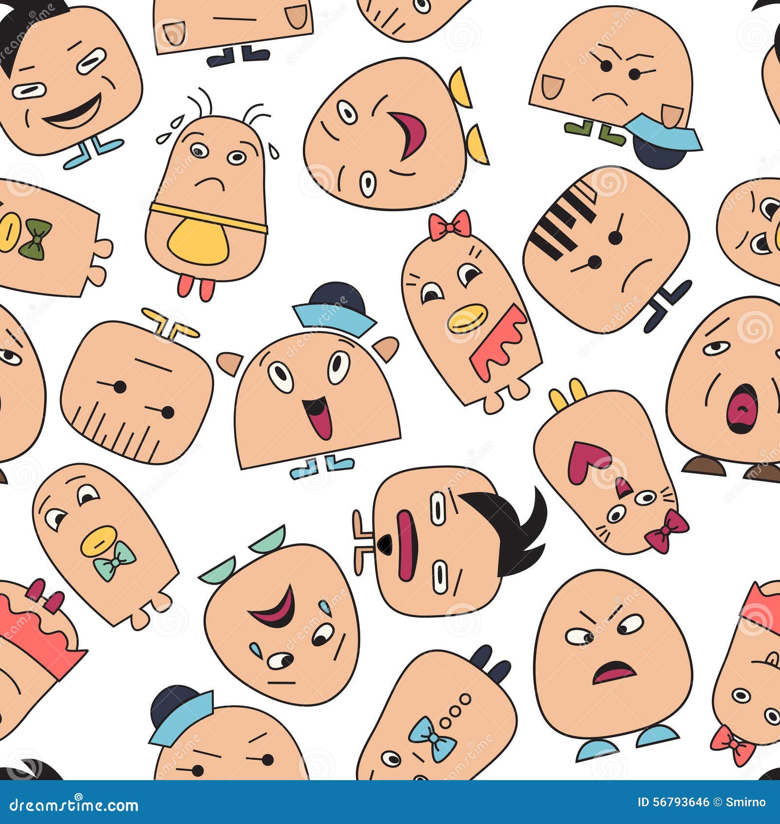 Seamless Pattern with Funny Character Faces Avatars. Stock Vector ...