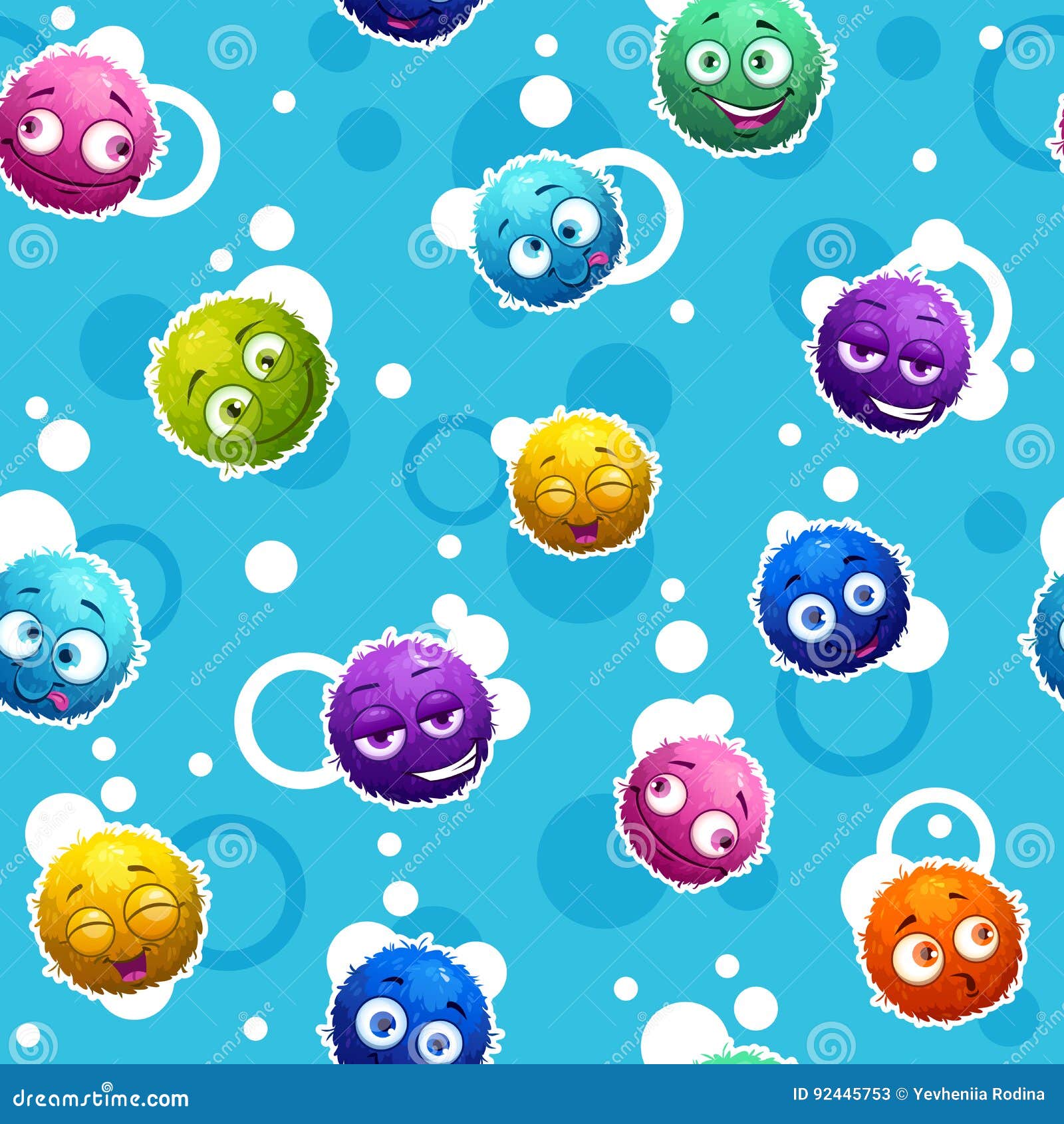 Seamless Pattern with Funny Colorful Round Characters. Stock Vector ...
