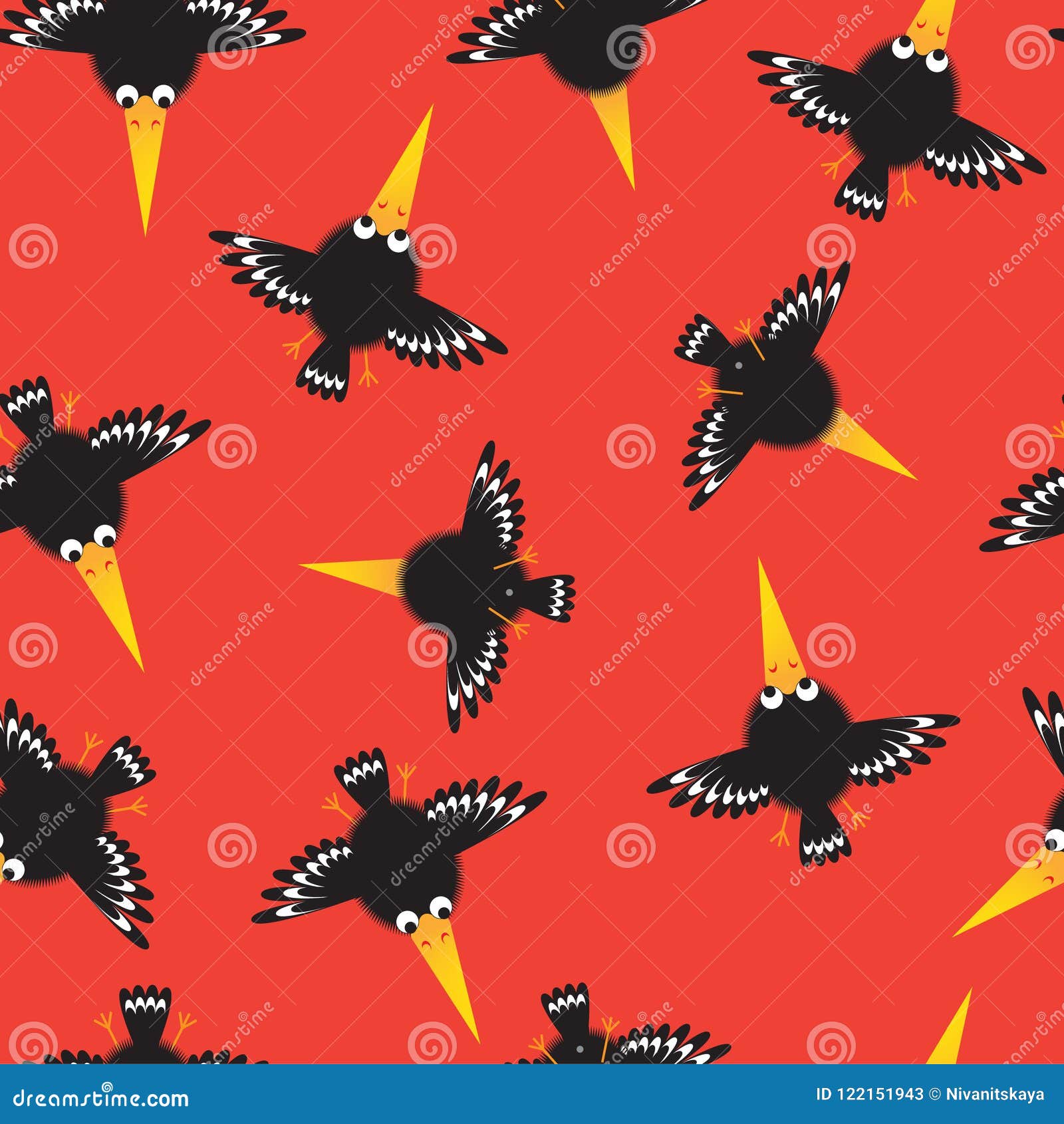 Funny Crows Seamless Pattern. Funny Little Crow on an Orange Background ...