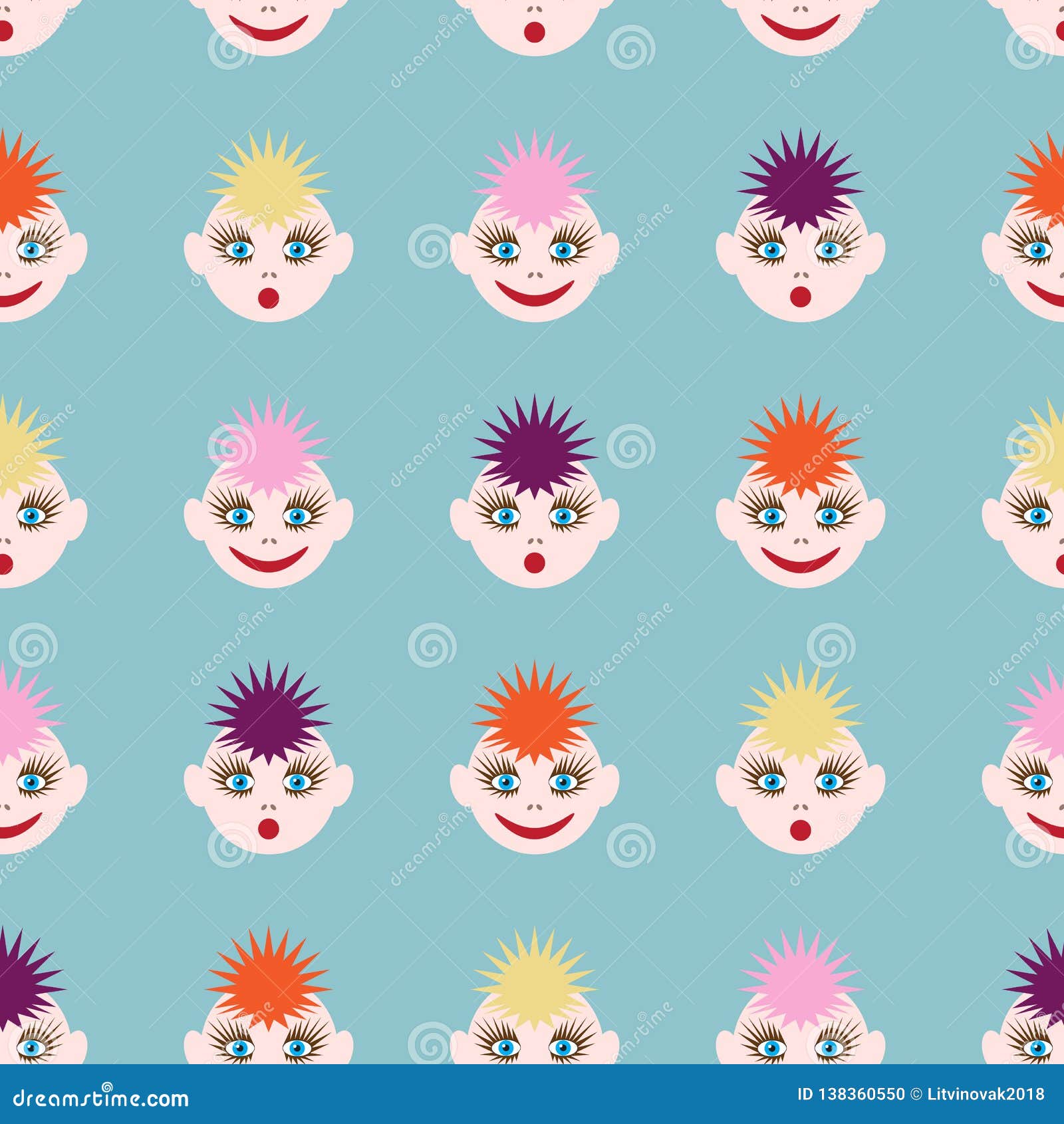 Seamless Pattern with Funny Faces. the Image of Colored Hair of ...