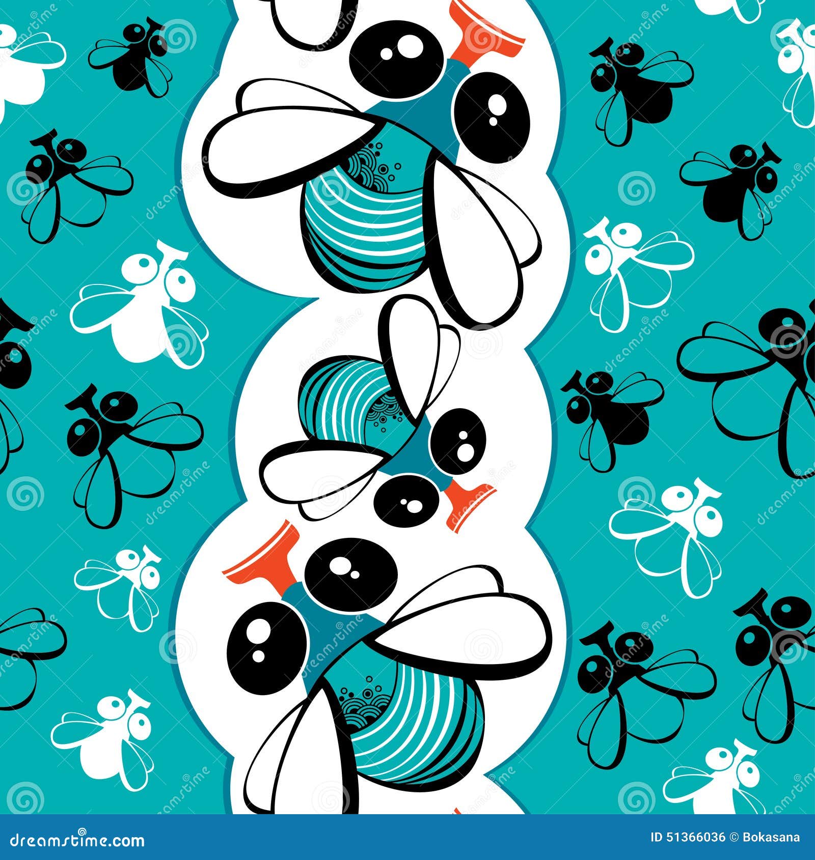 Seamless Pattern with Funny Flies Stock Vector - Illustration of repeat ...