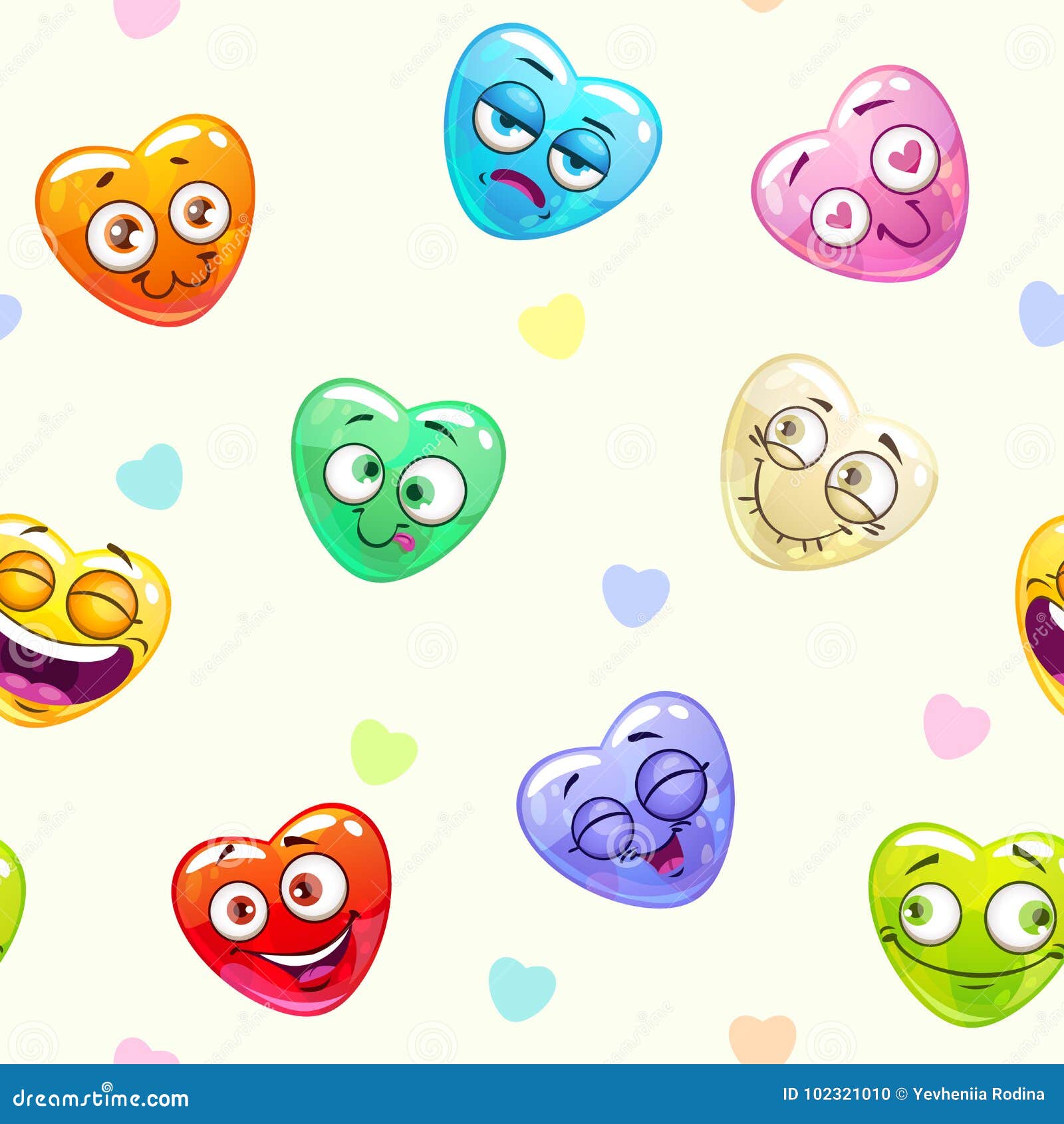 Seamless Pattern with Funny Hearts Stock Vector - Illustration of candy ...