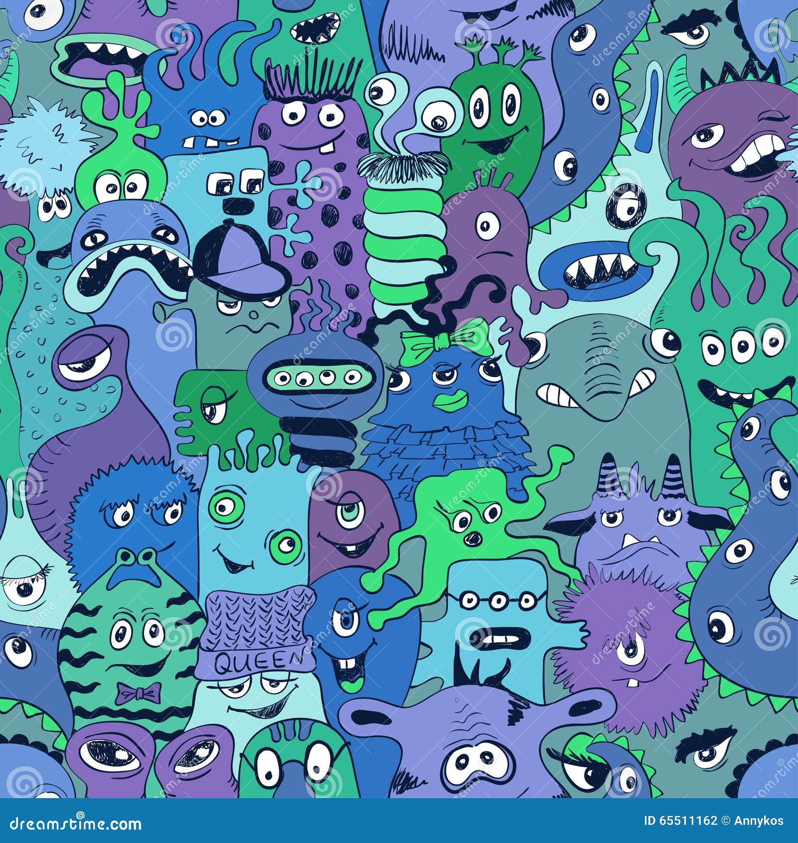 Seamless Pattern with Funny Monsters. Stock Vector - Illustration of ...