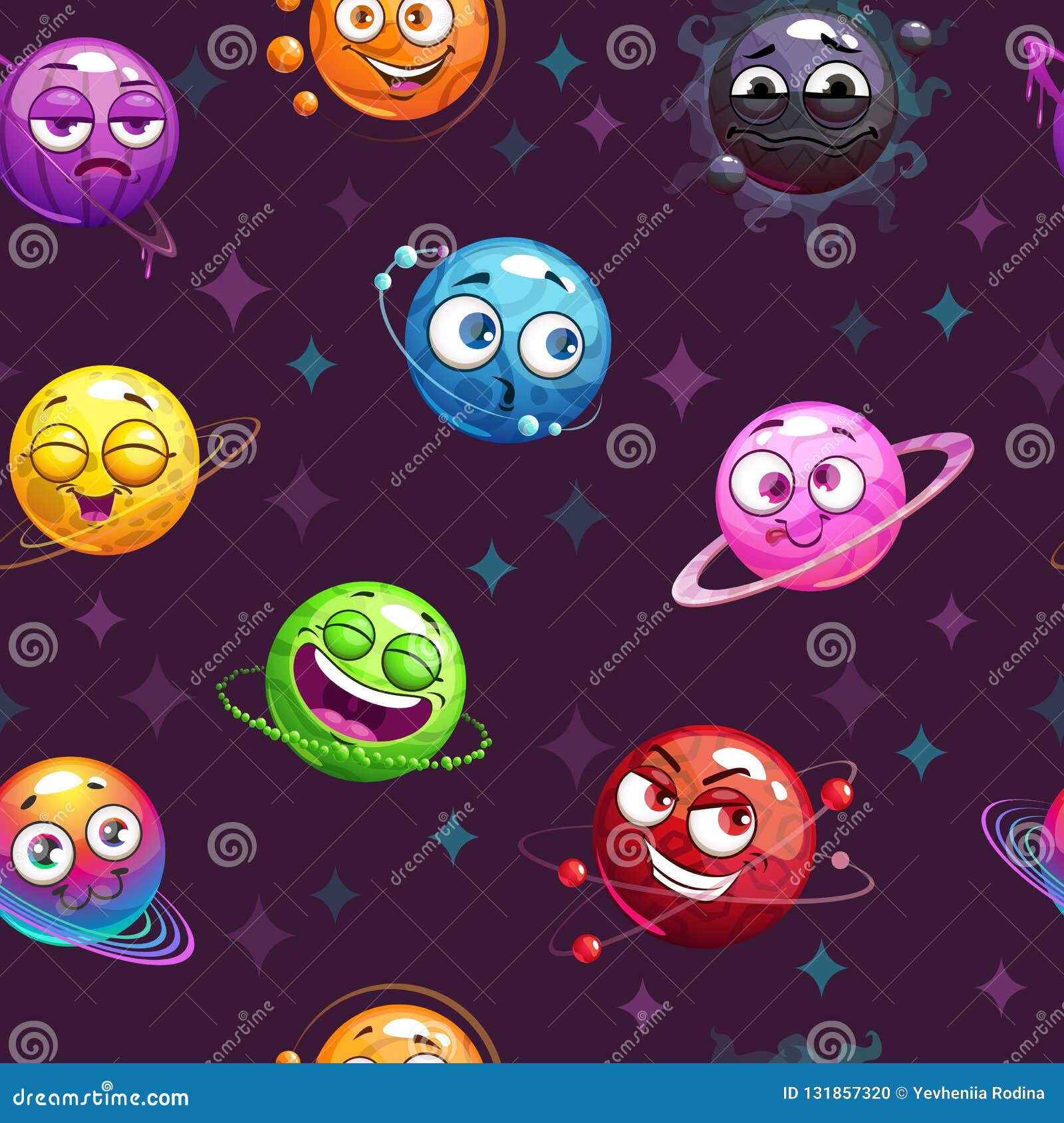 Funny Planets Of Solar System And Sun With Smiling Faces Cartoon Vector ...