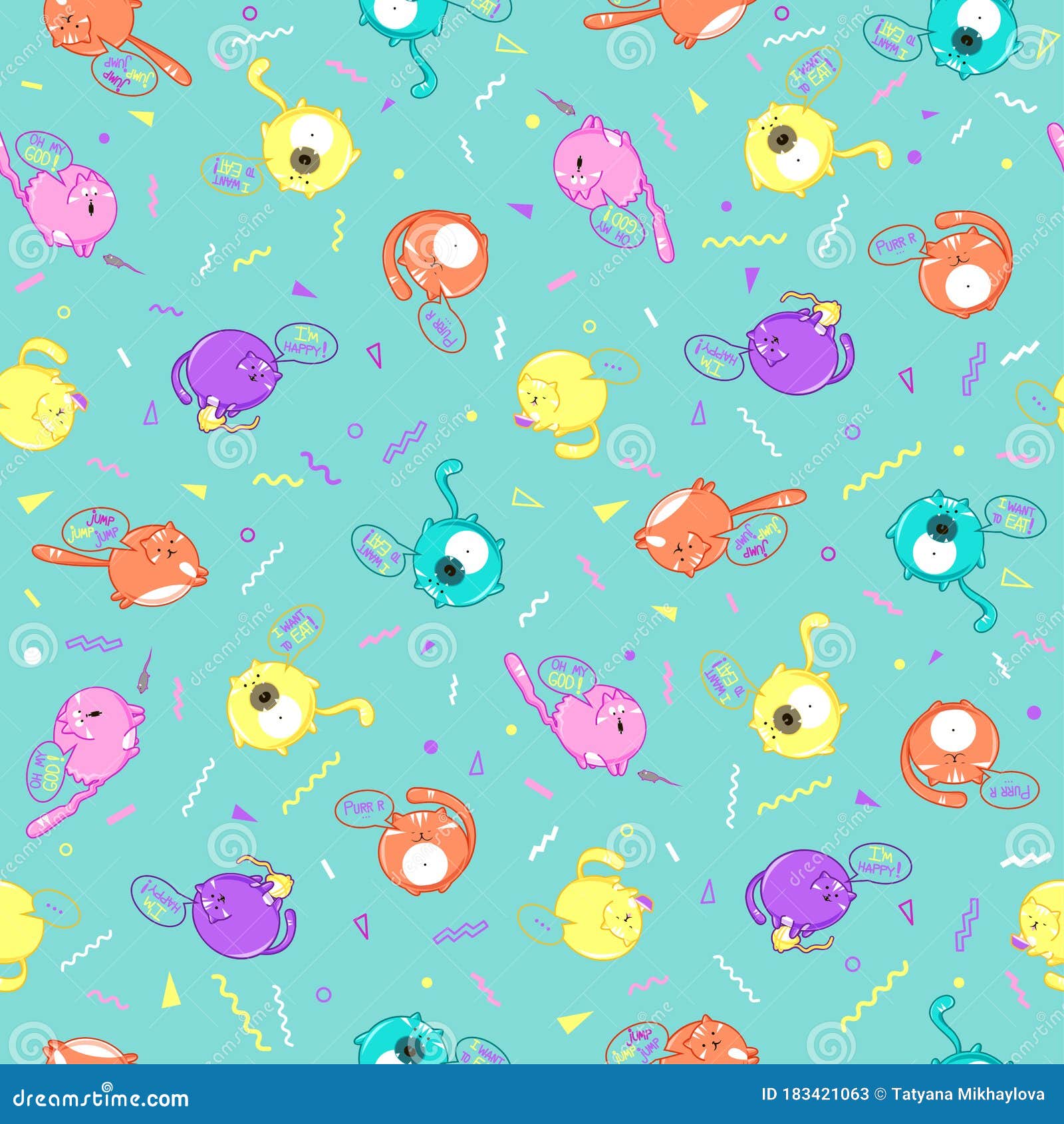 Seamless Pattern. Funny Round Cats Stock Vector - Illustration of color ...