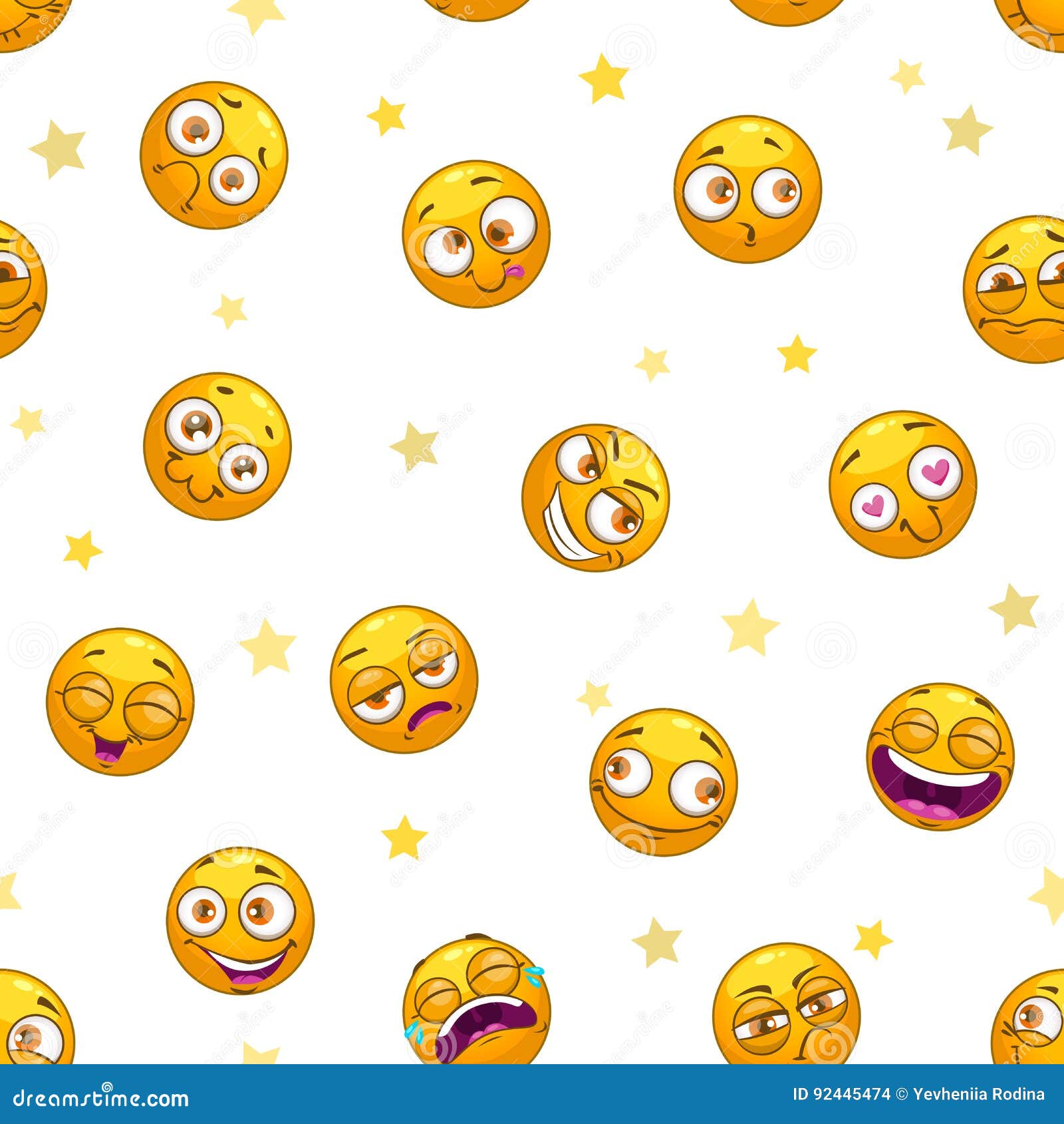 Funny Round Smiley Faces With Variants Of Emotions. Comical Cartoon ...