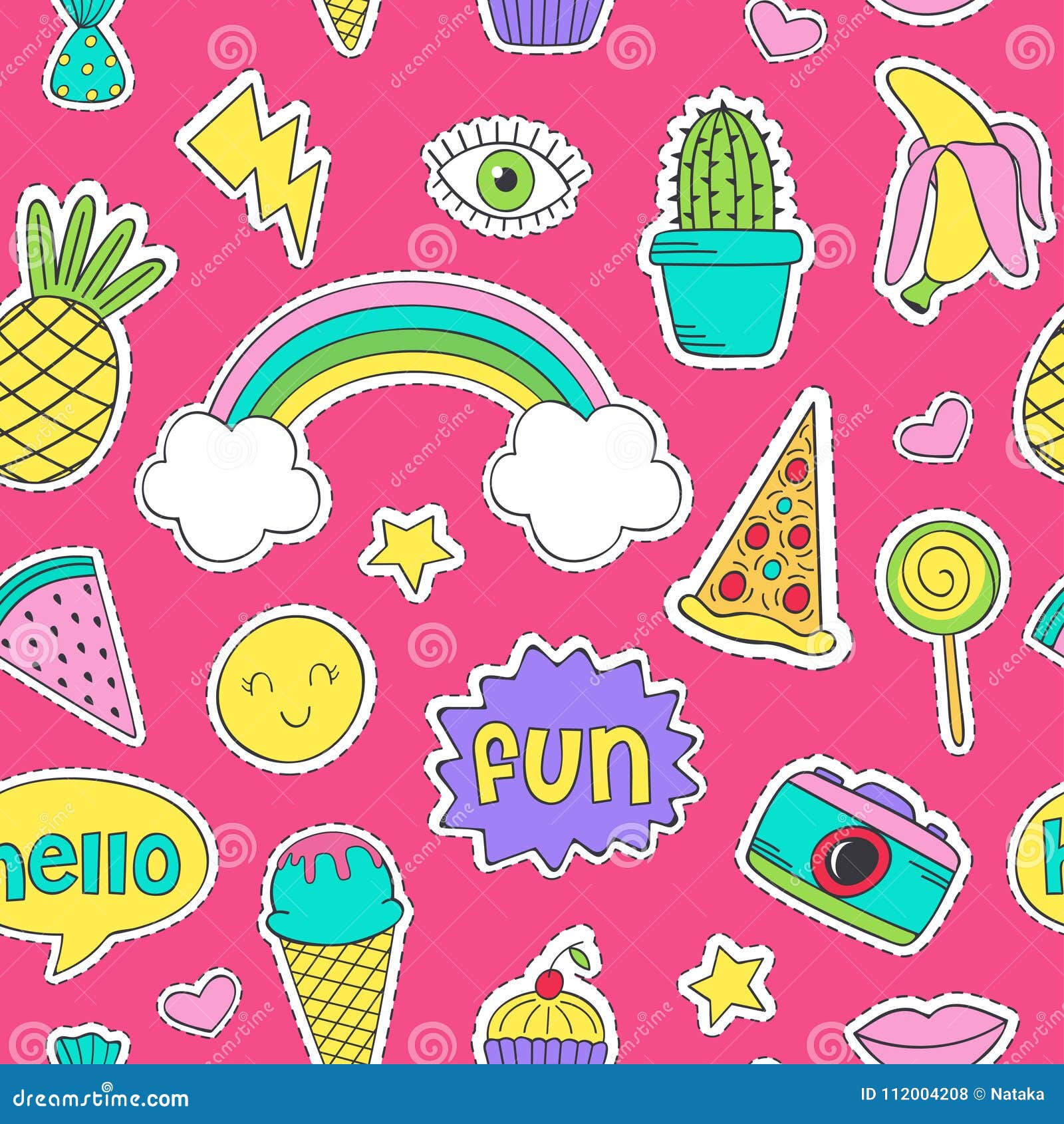 Seamless Pattern with Funny Stickers Stock Vector - Illustration of ...