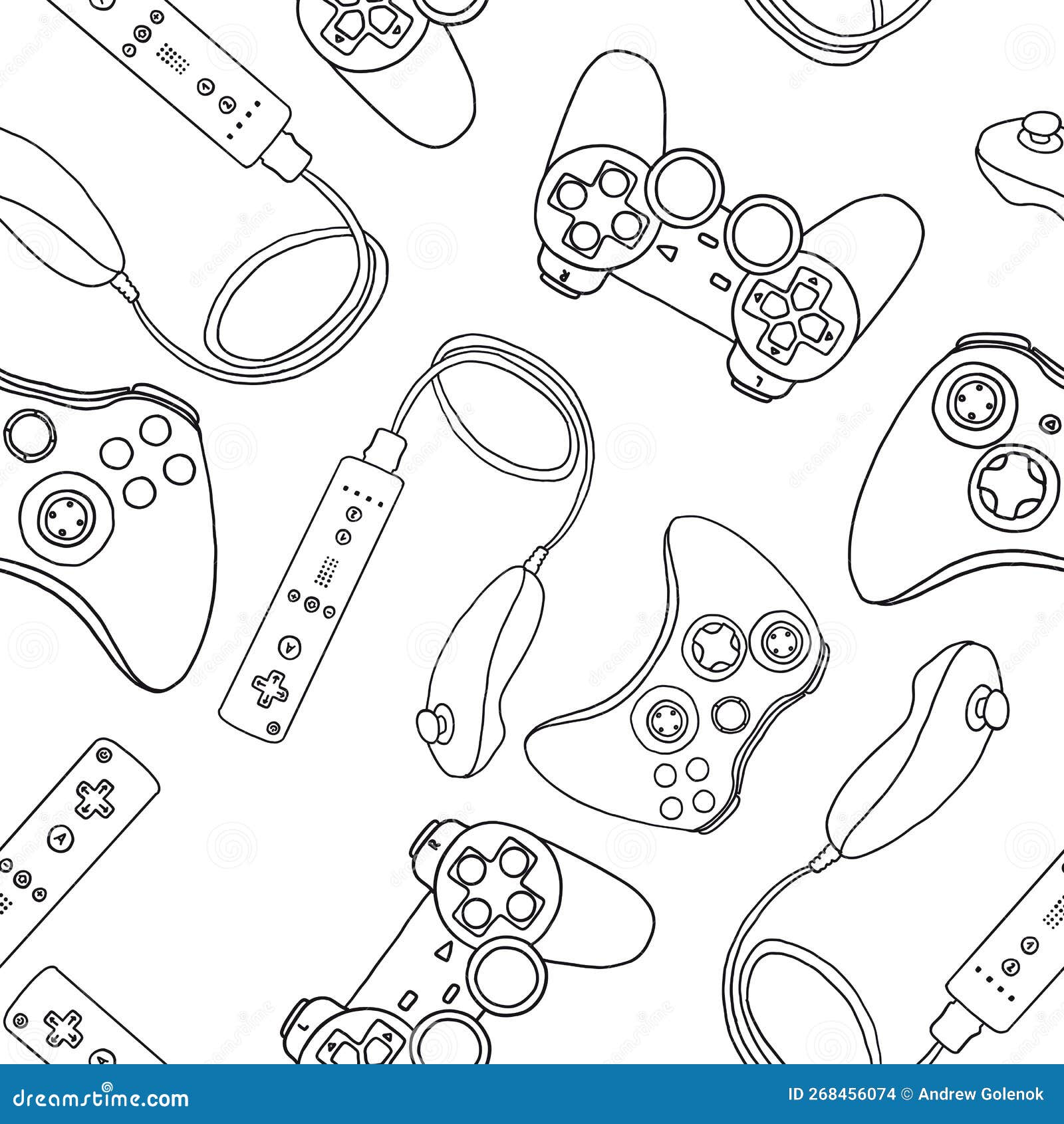 Game Controllers Seamless Pattern. Wallpaper. in Outline Doodle Flat ...