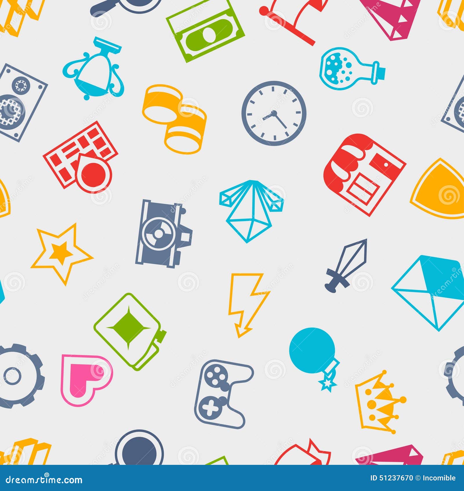 Seamless Pattern with Game Icons in Flat Design Stock Vector ...