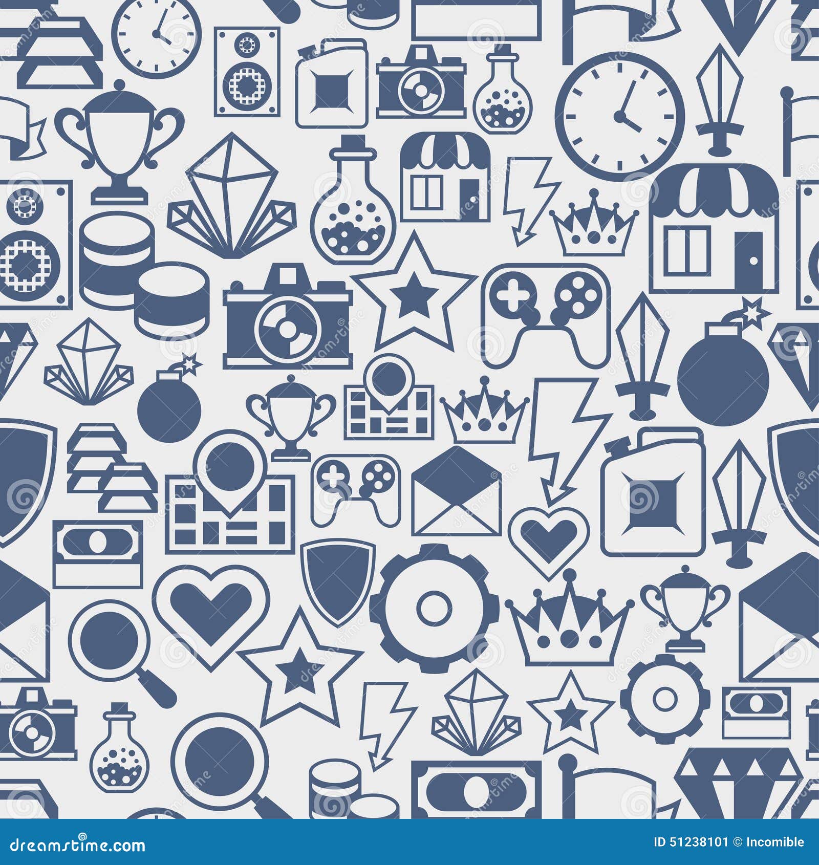 Seamless Pattern with Game Icons in Flat Design Stock Vector ...