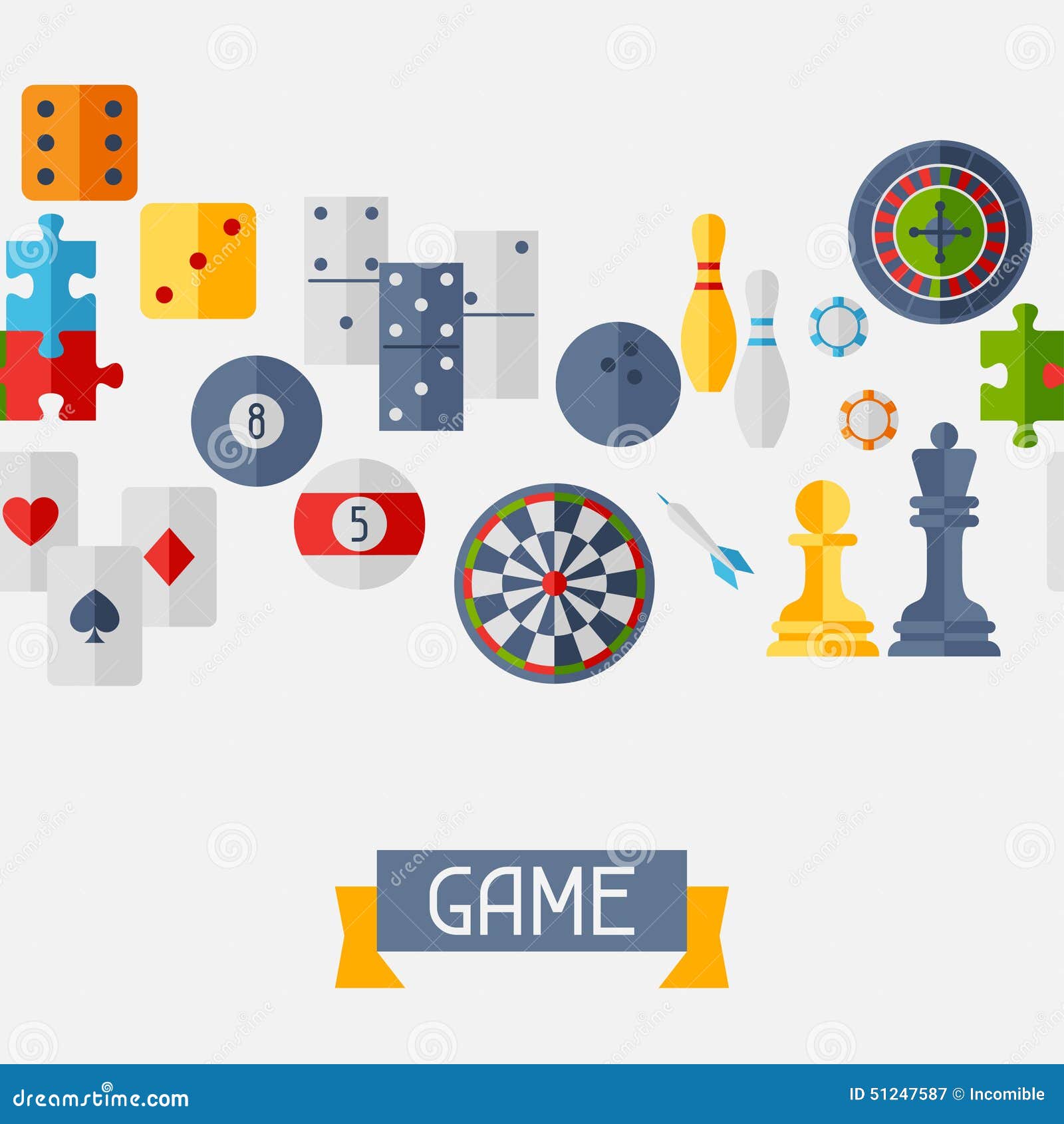 Seamless Pattern with Game Icons in Flat Design Stock Vector ...