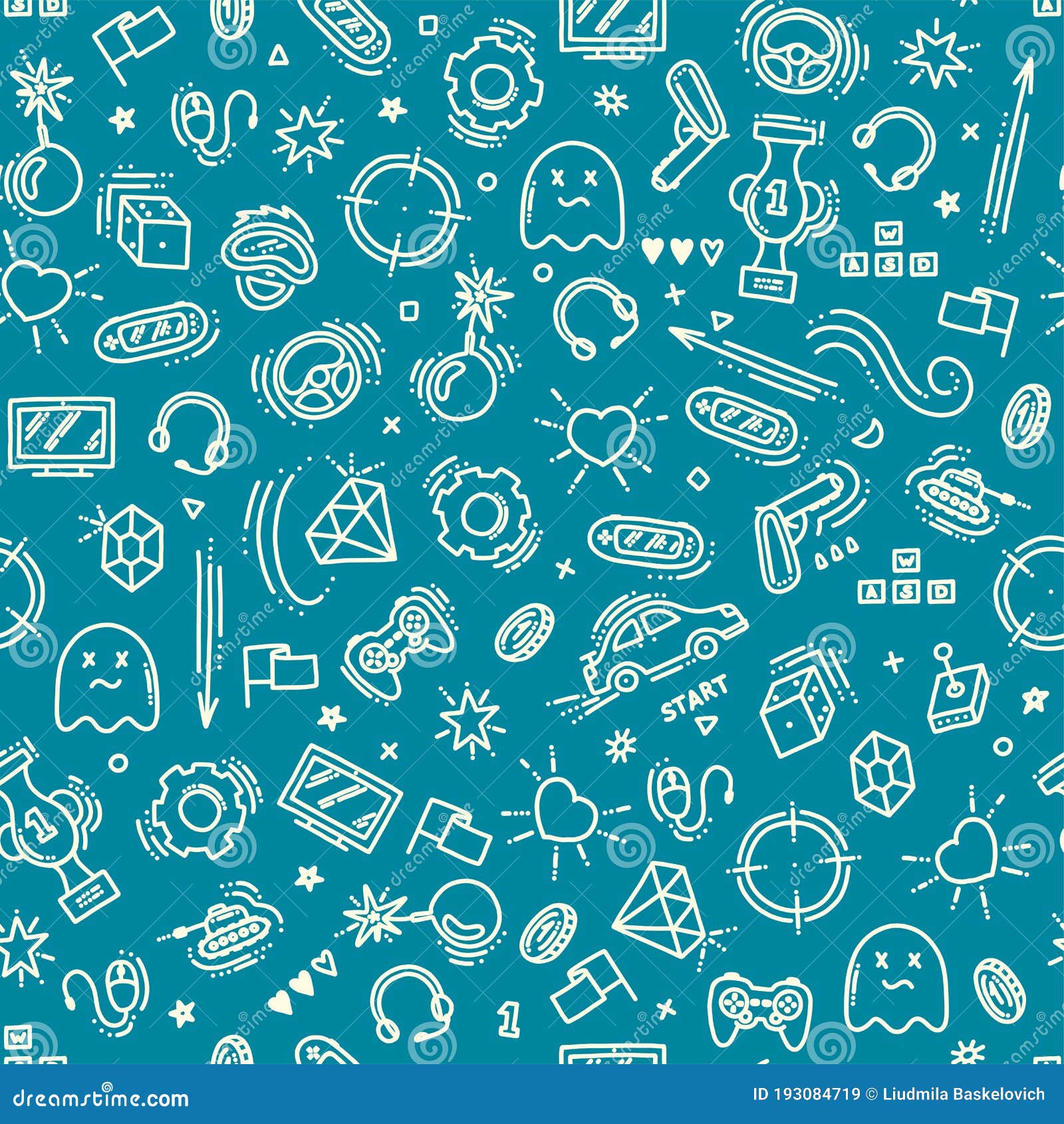 Seamless Pattern of Gaming Objects. Stuff Related To Gaming Industry ...