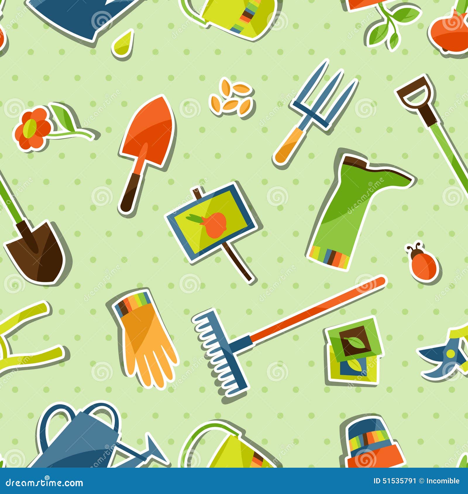 Seamless Pattern with Garden Sticker Design Stock Vector - Illustration ...