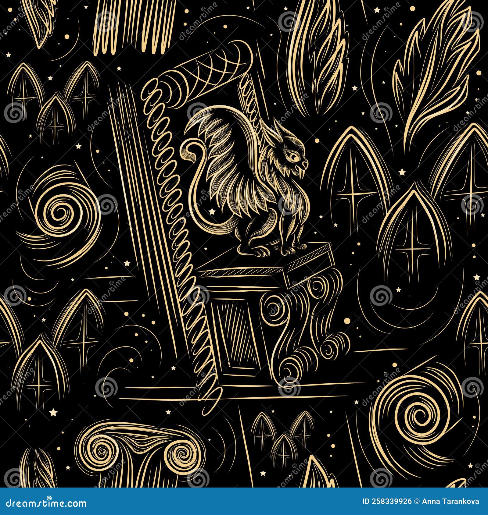 Seamless Pattern With Gargoyles. Halloween Mood Pattern. Black ...