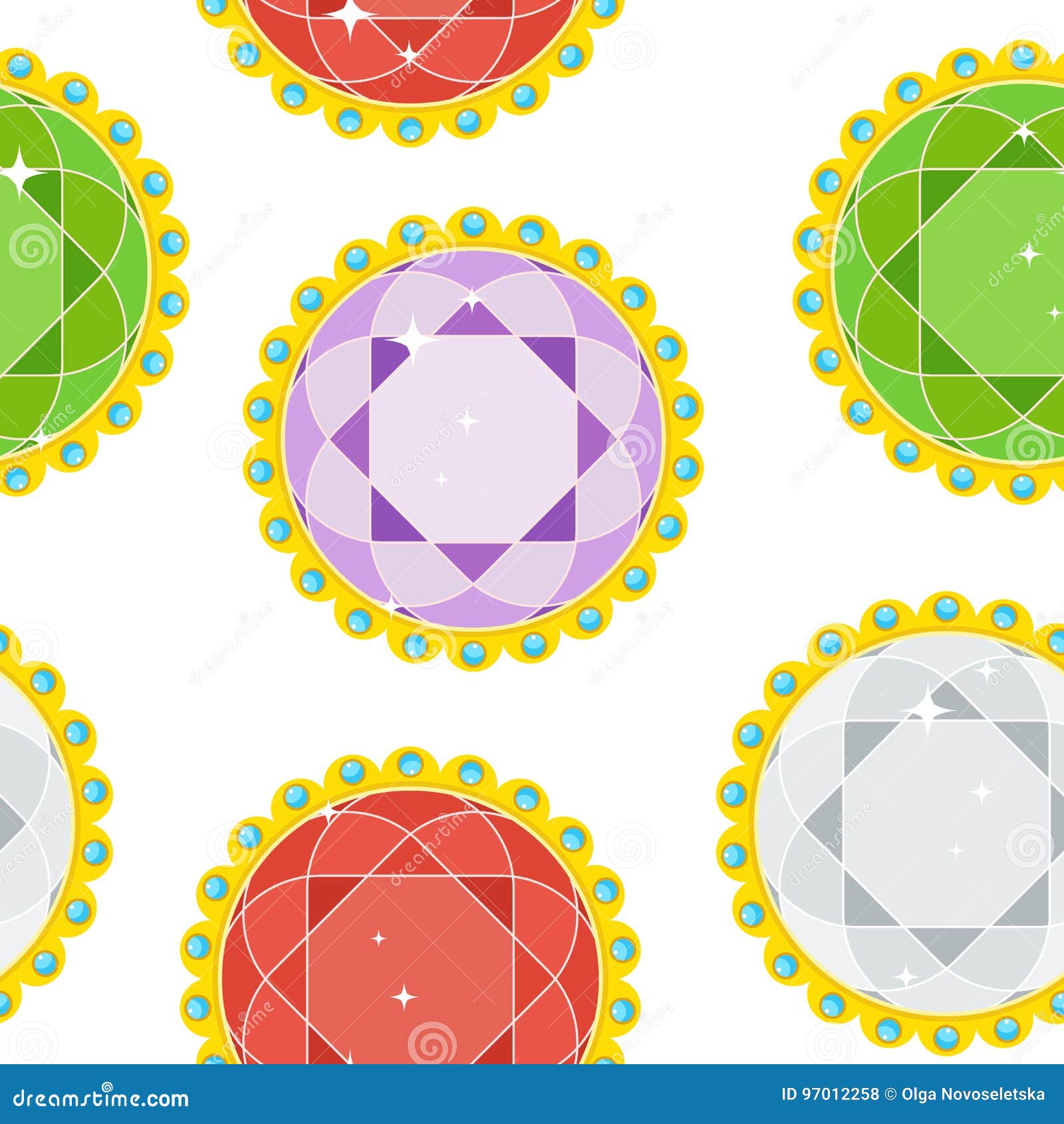 Seamless Pattern Gems Round Stock Vector - Illustration of brilliant ...