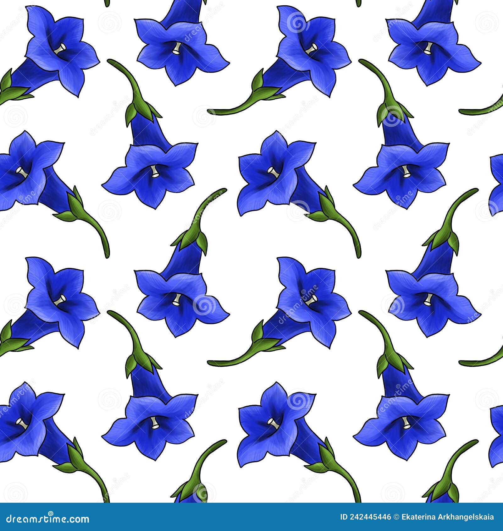 Seamless Pattern with Gentian Flower Stock Illustration - Illustration of gentiana, herbal ...