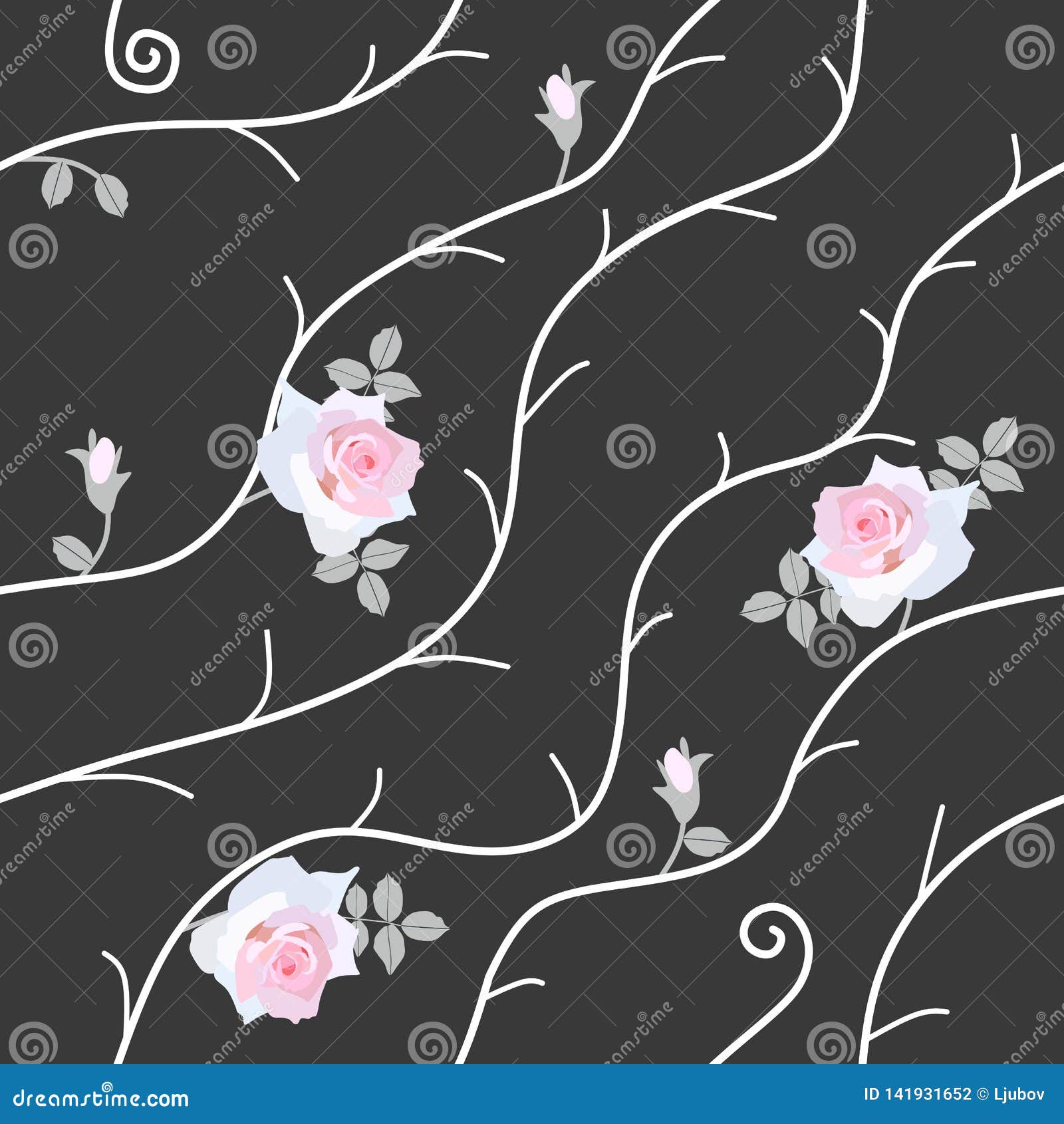 Seamless Pattern with Gentle Light Pink Roses, Little Buds and Abstract ...