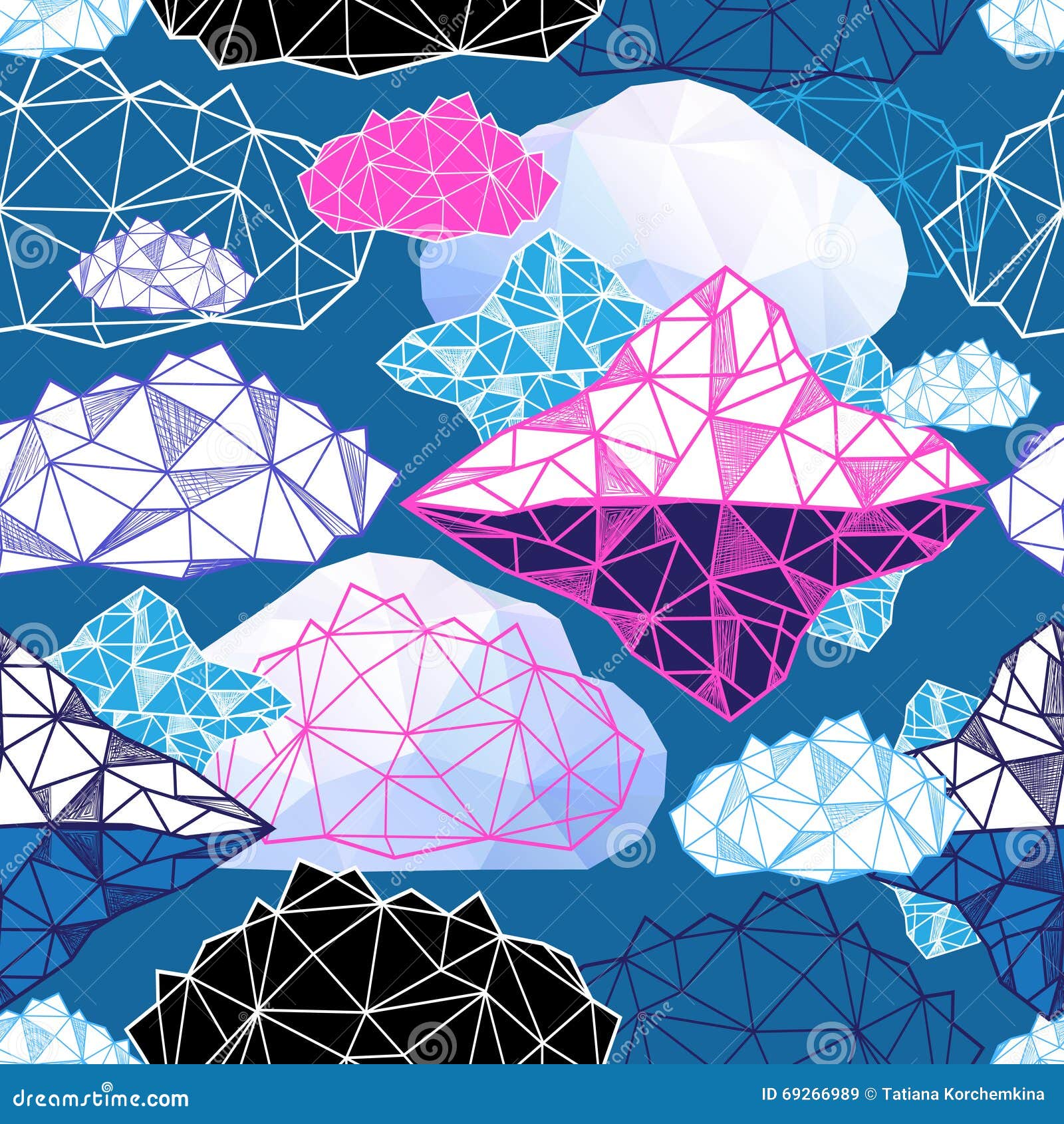Seamless Pattern with Geometric Clouds Stock Vector - Illustration of ...