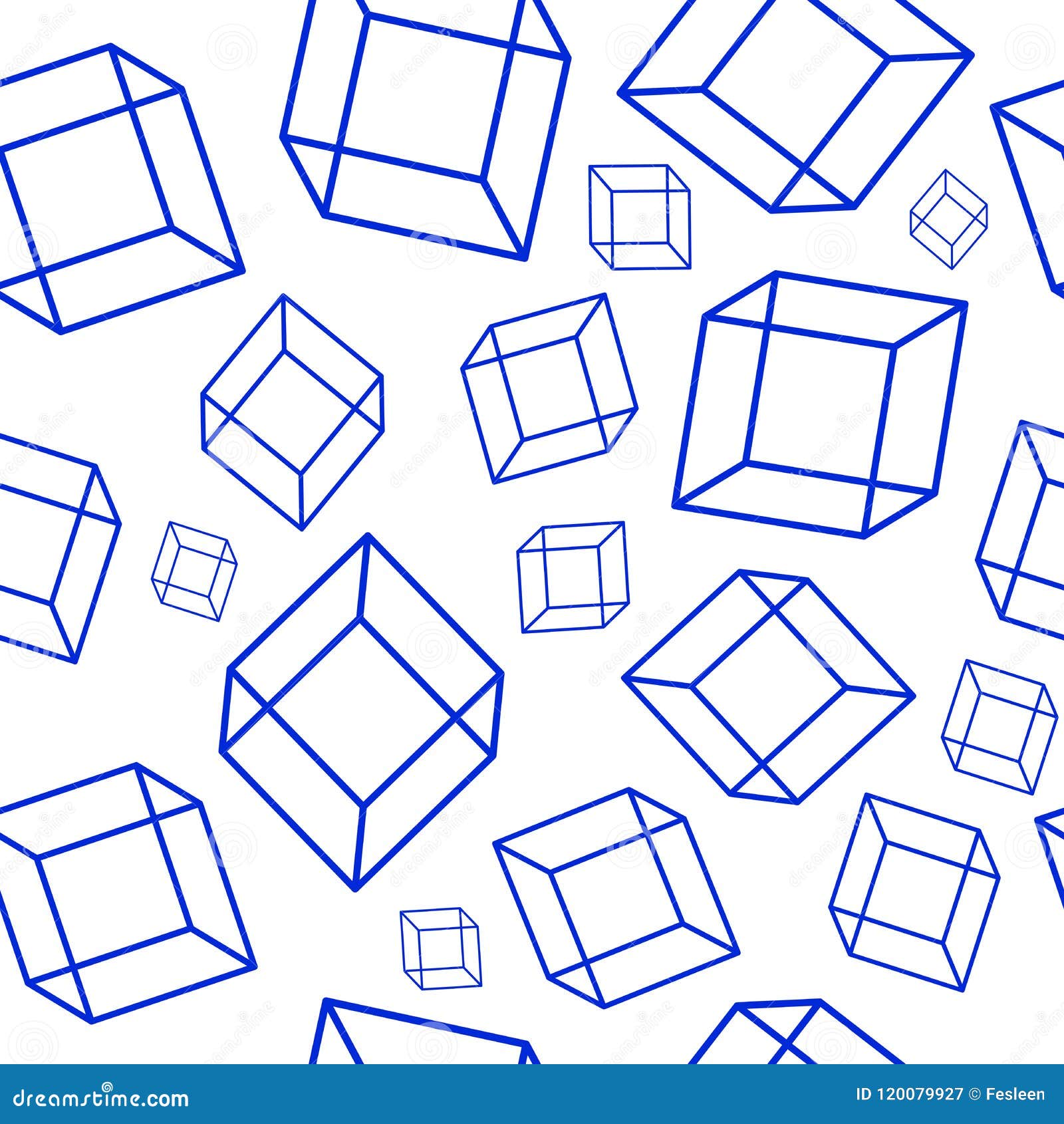 Seamless Pattern with Geometric Elements - Blue Cubes on the White ...