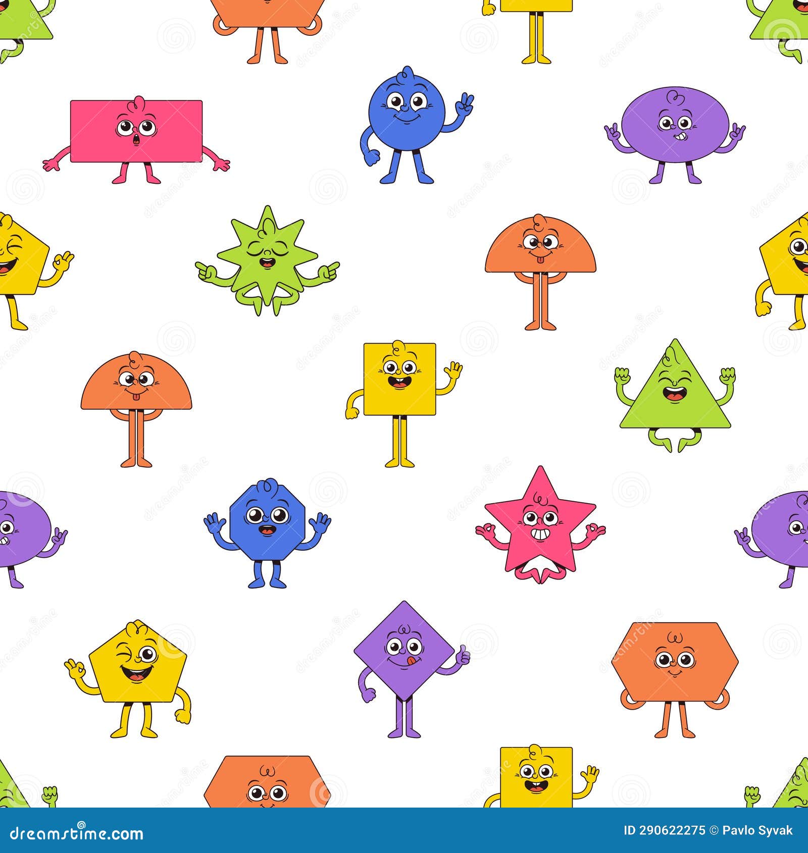 Seamless Pattern with Geometric Figures Characters. Square, Circle ...