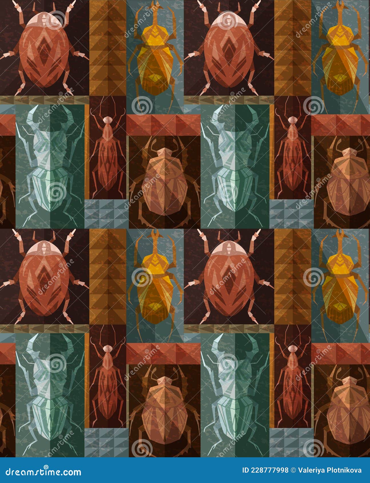 Seamless Pattern with Geometric Insects in Rectangle Mosaic. Vector ...