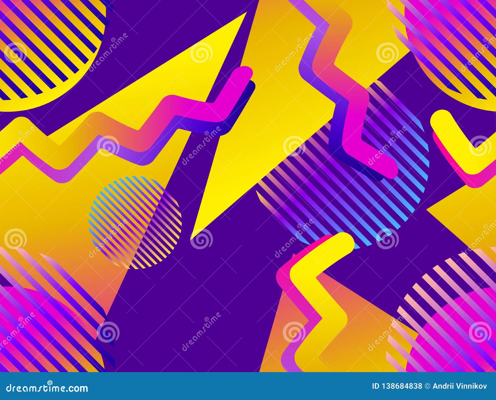 Seamless Pattern with Geometric Objects in the Memphis Style of the 80s ...