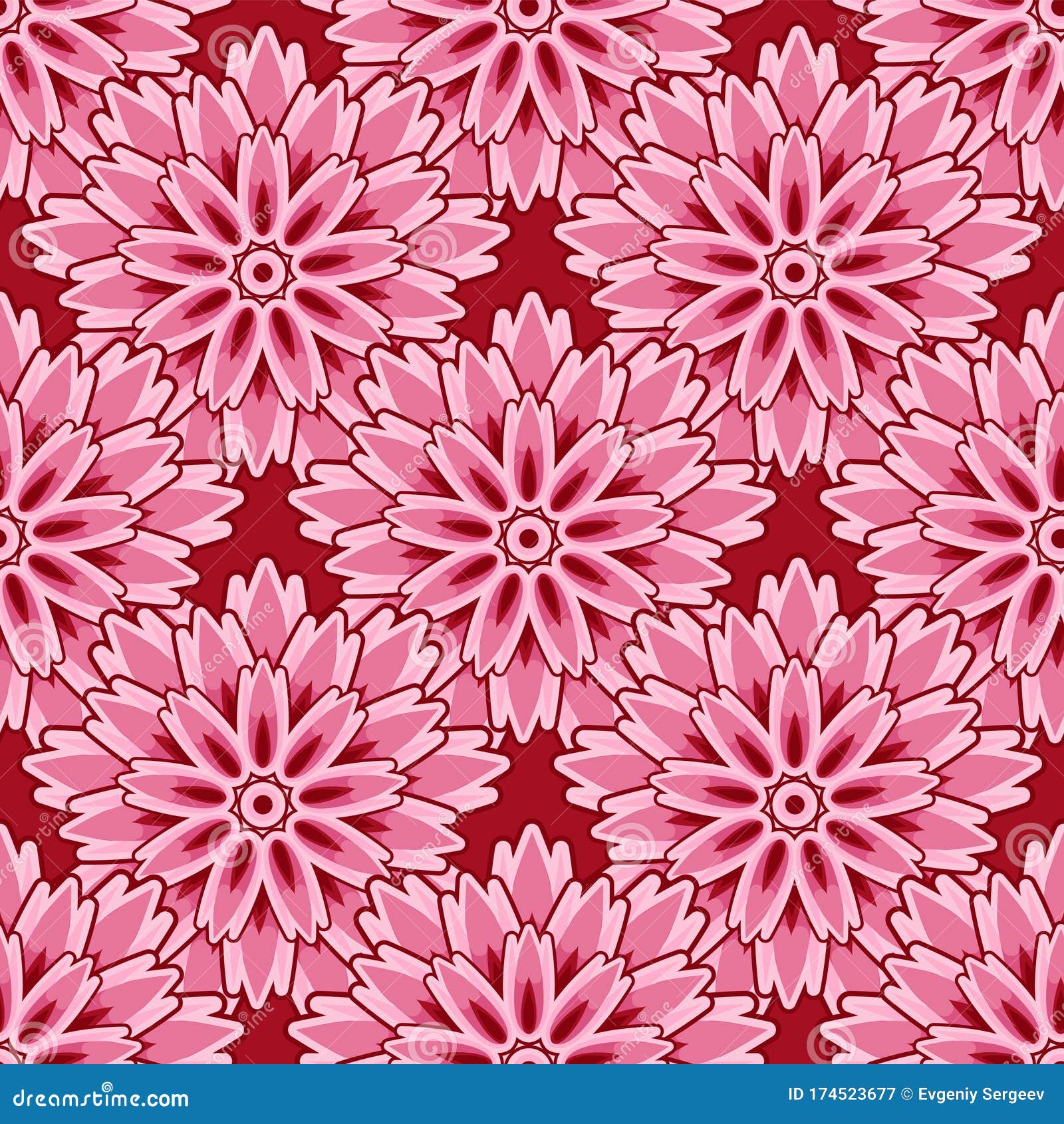 Seamless Pattern Geometric Ornament Flowers on a Red Background. Vector ...
