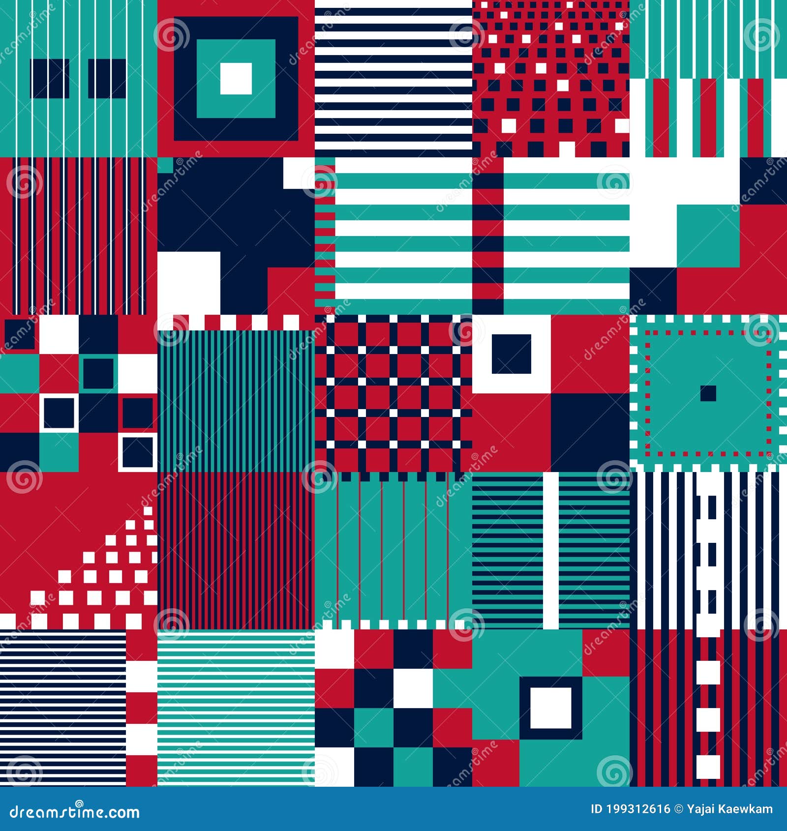 Seamless Pattern, Geometry Shapes in Green, Blue and Red Stock Vector ...