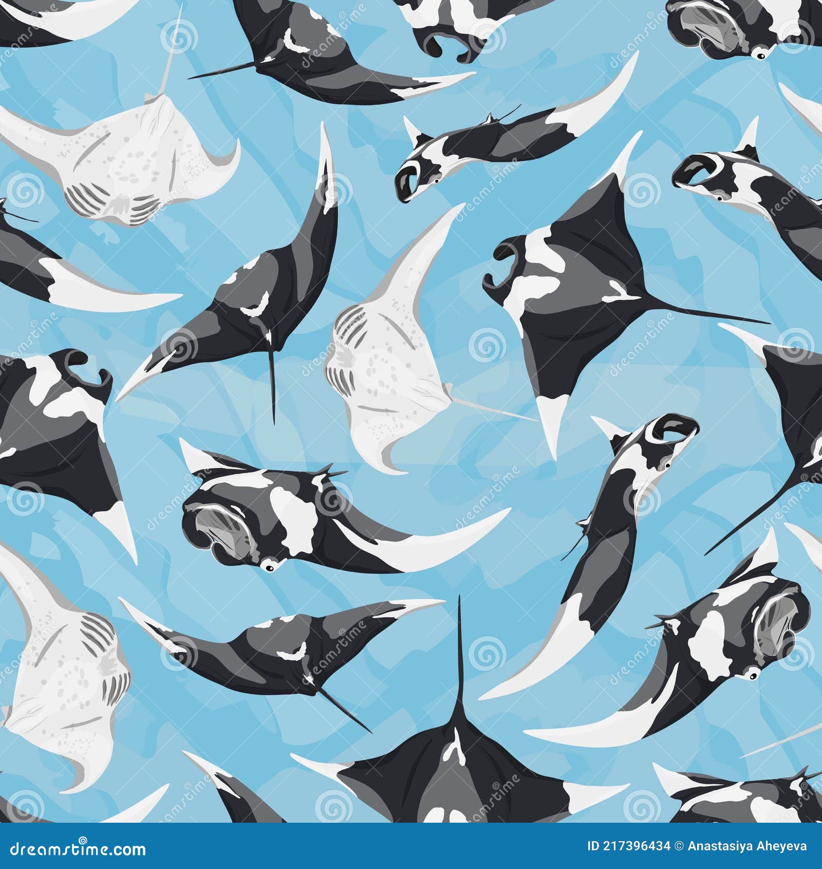 Seamless Pattern with Giant Oceanic Manta Ray. Manta Rays Mobula ...