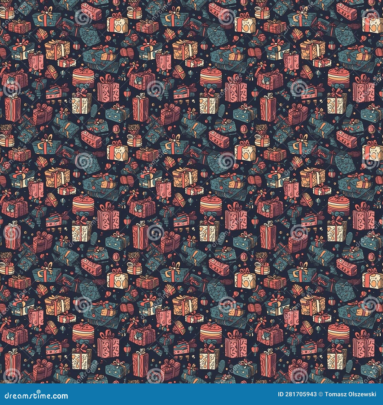 Seamless Pattern with Gift Boxes on Dark Background Stock Illustration ...