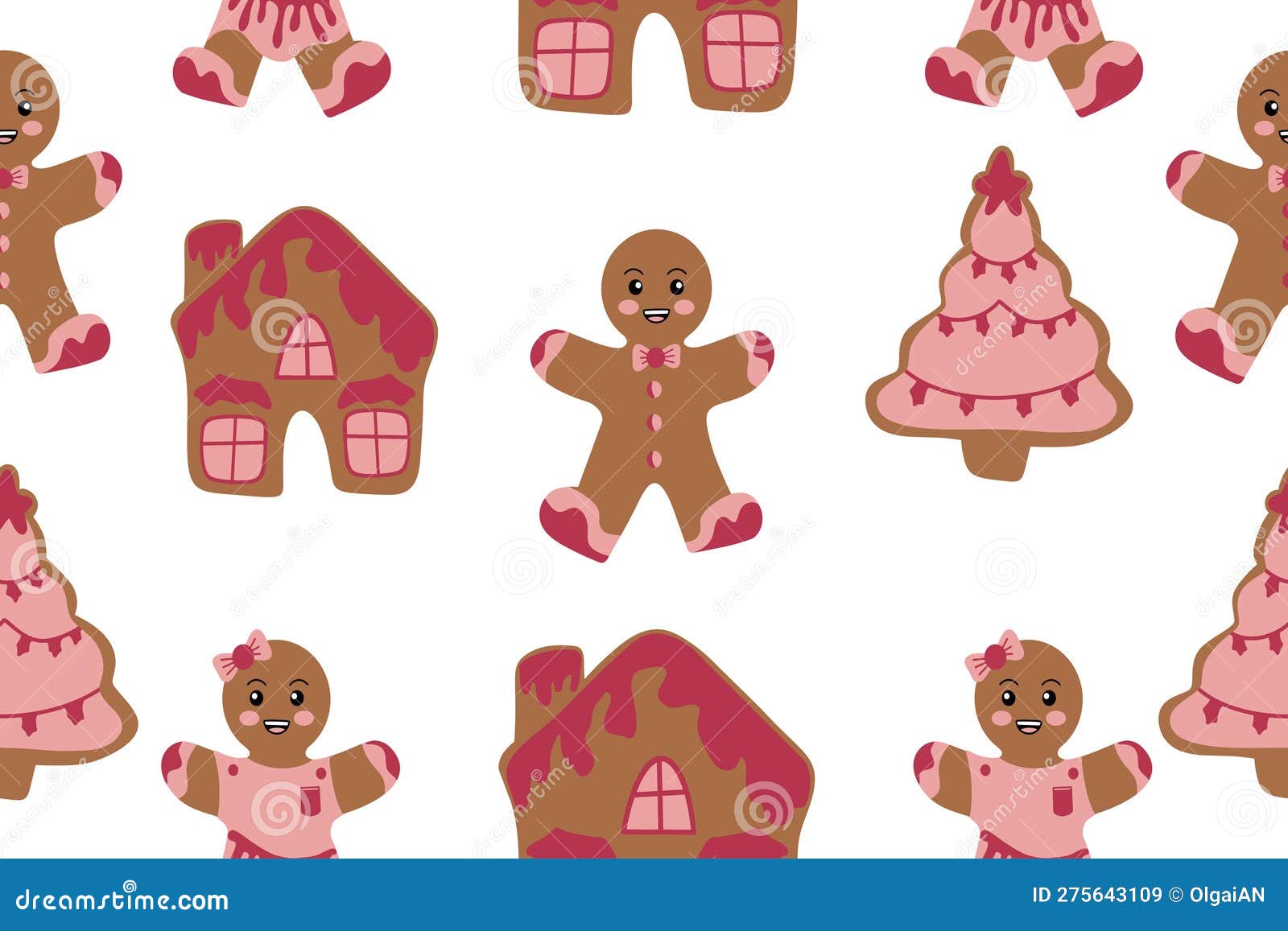 Seamless Pattern with Ginger Cookies on a White Background. Vector ...