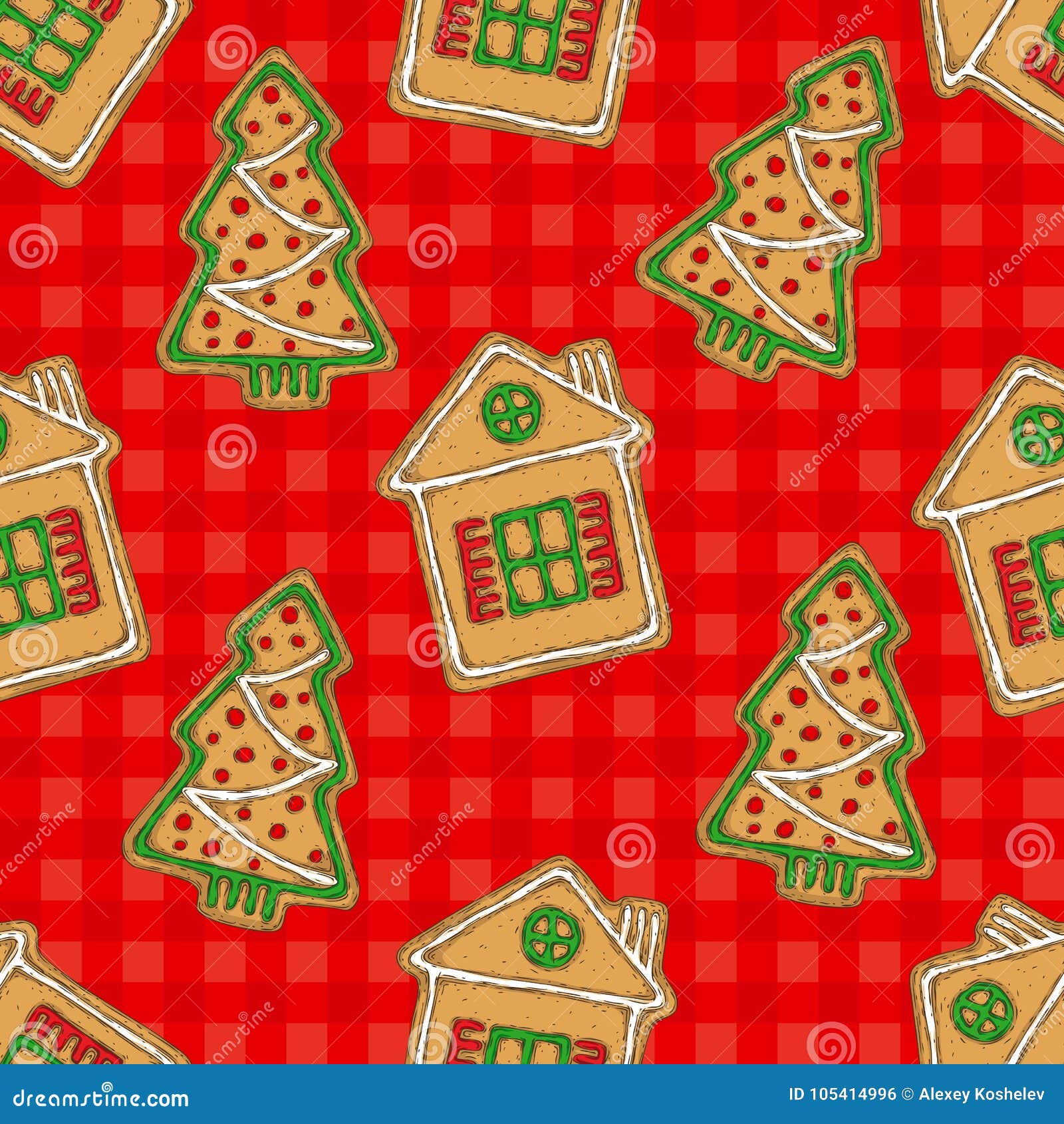 Seamless Pattern. Gingerbread House and Tree Stock Illustration ...