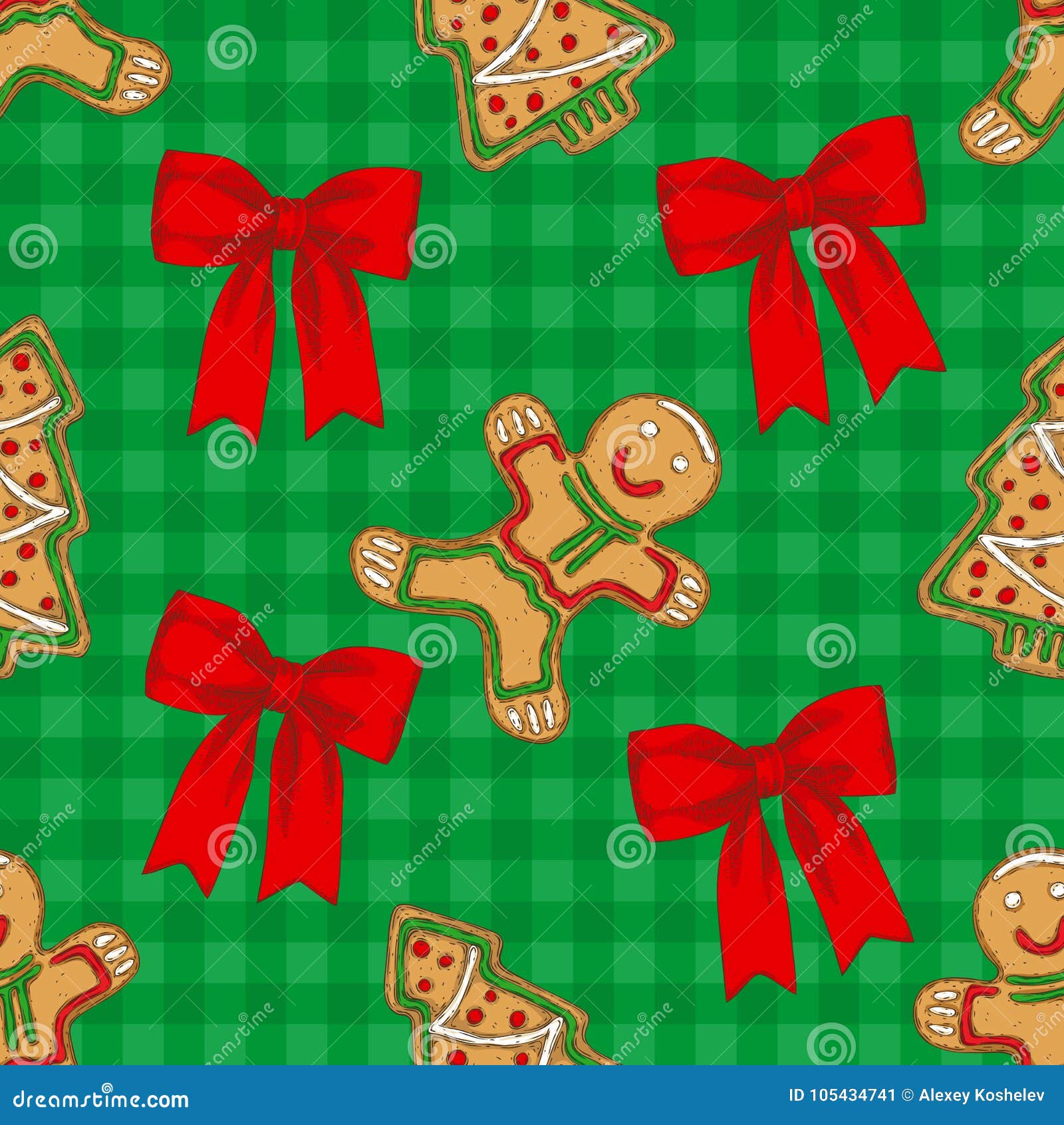 Seamless Pattern with Gingerbread Man and Bow Stock Illustration ...