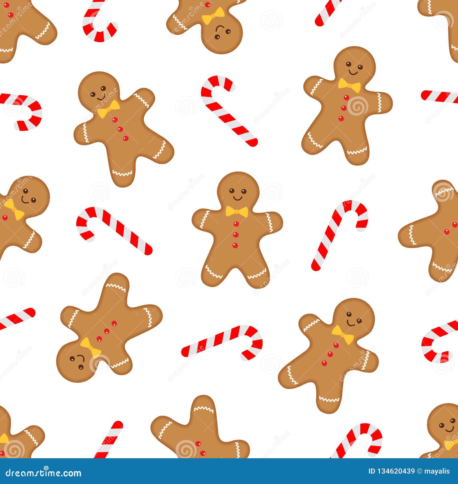 Gingerbread Man and Candy Cane Pattern Stock Vector - Illustration of ...