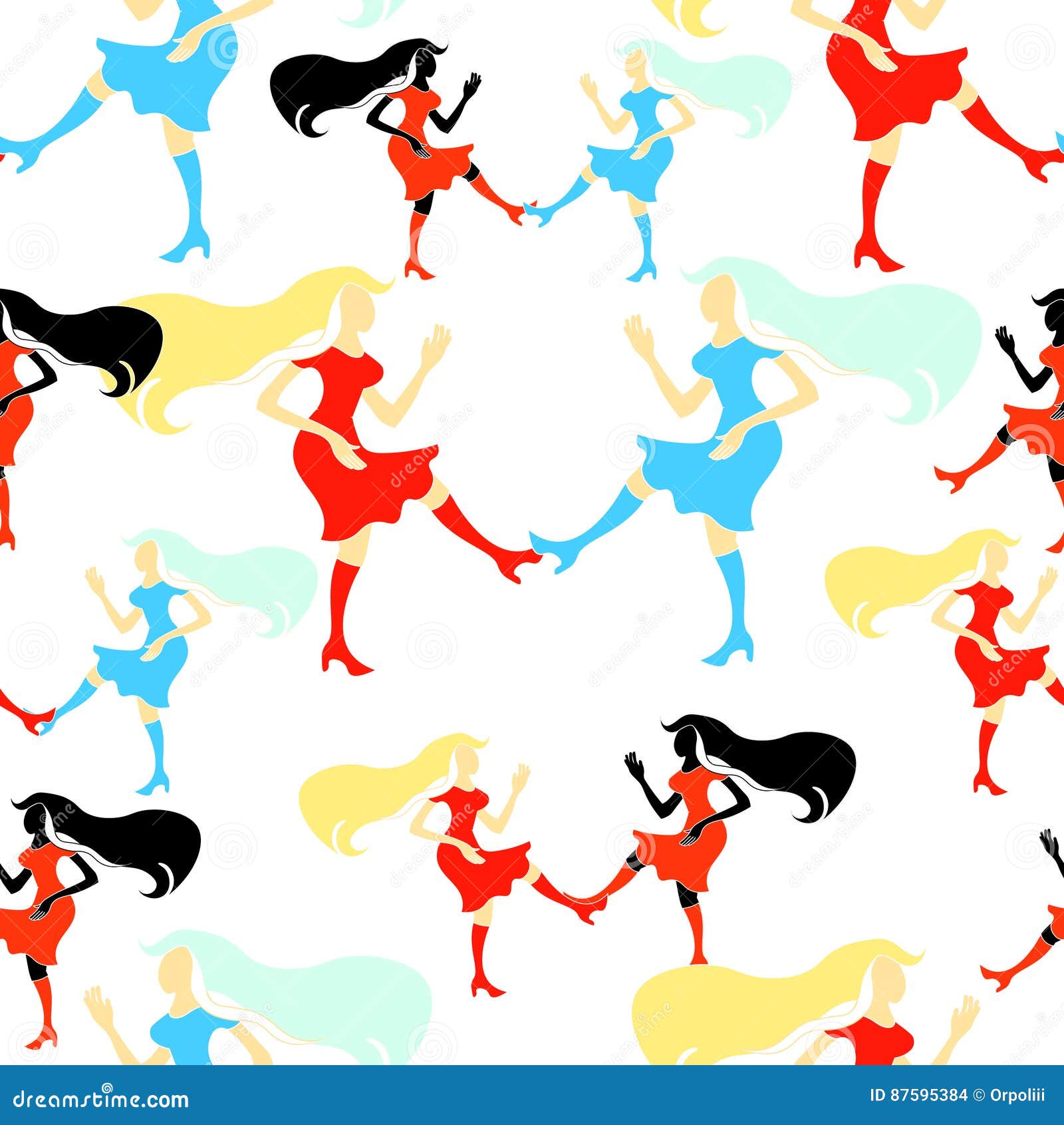 Seamless Pattern Girl Disco Dancing Silhouette a Figure. Vector Stock ...