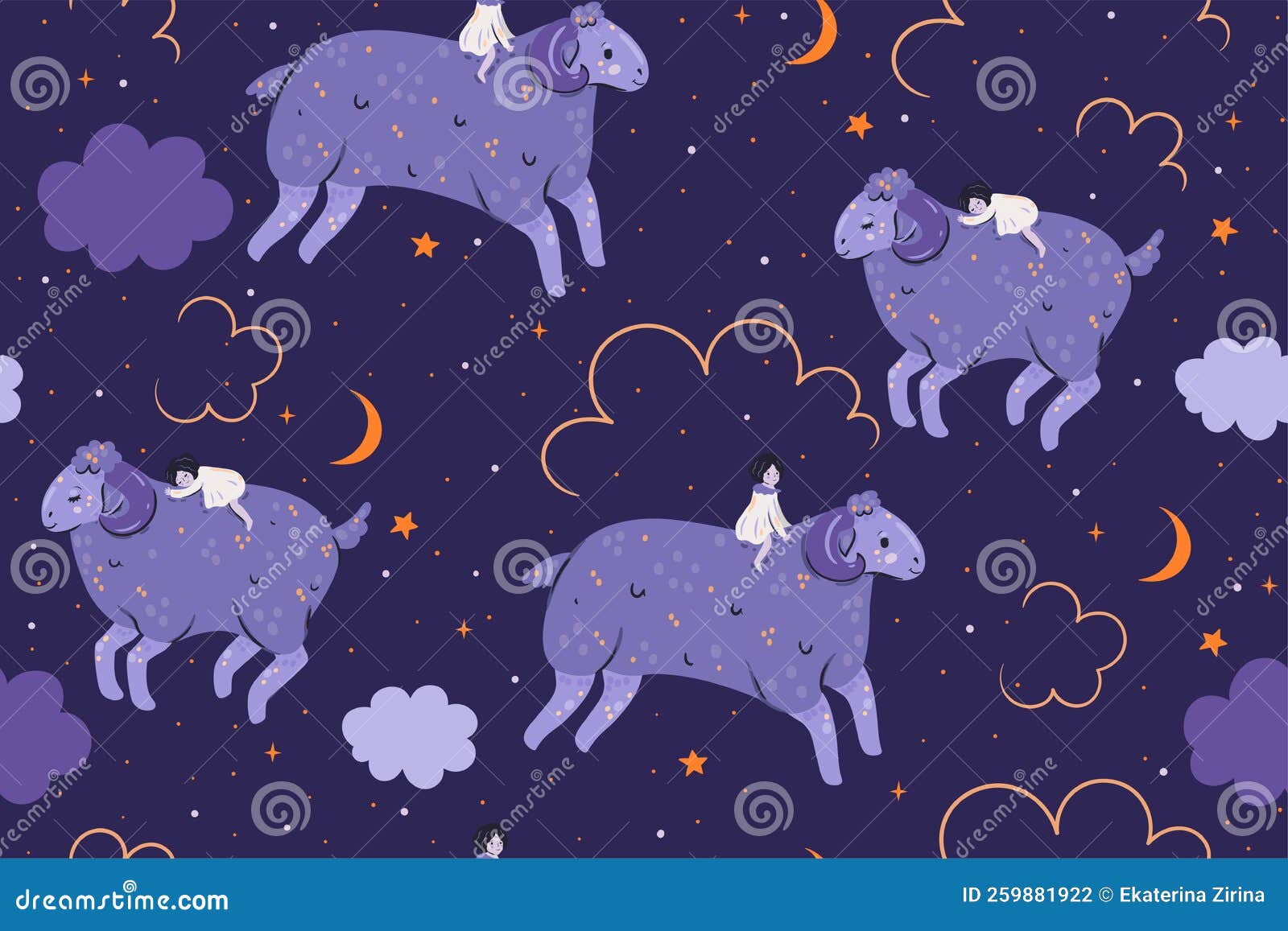 Seamless Pattern with Girls and Sheep. Vector Graphics Stock ...