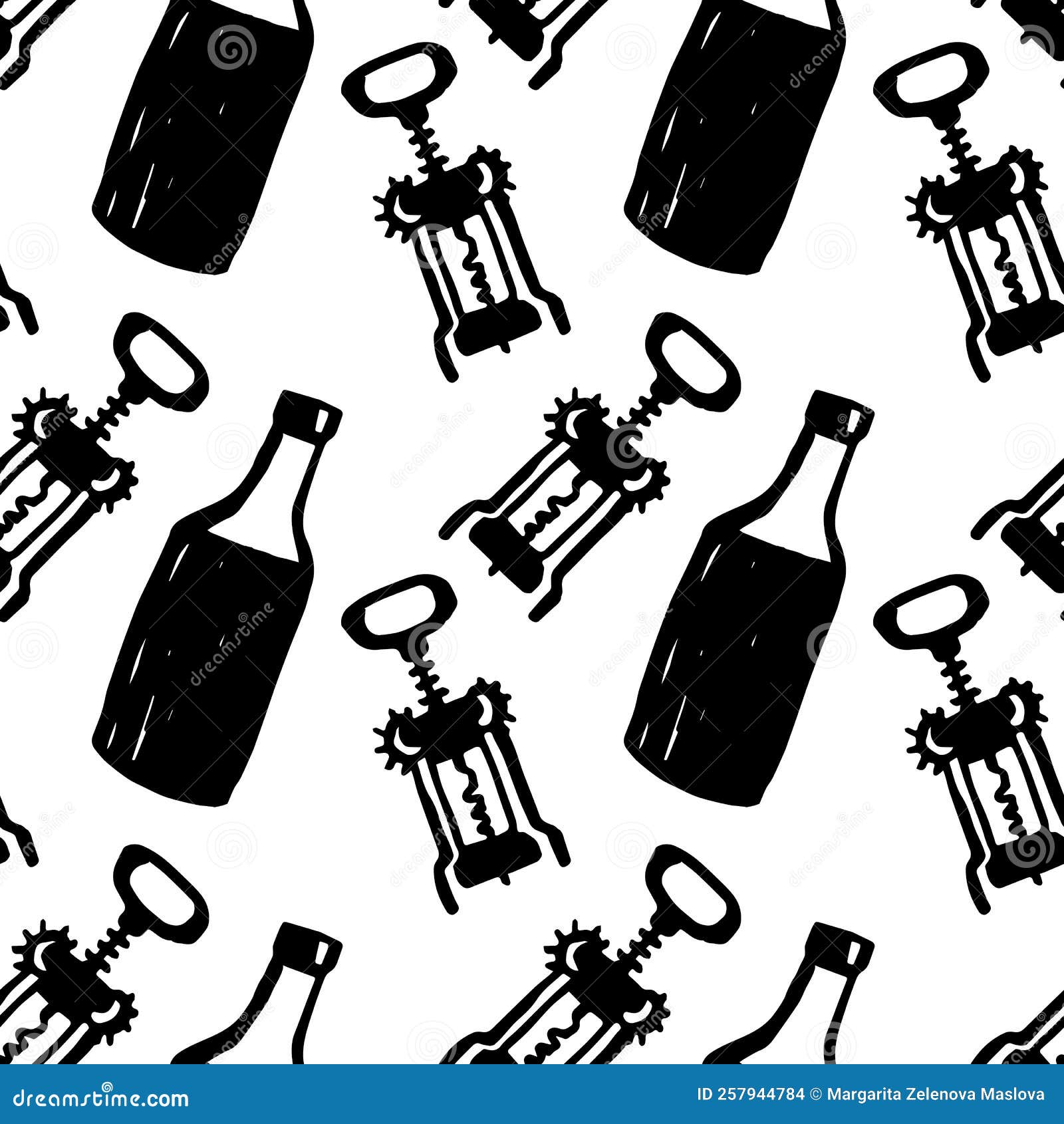 Seamless Pattern Glass Bottle and a Corkscrew Stock Vector ...