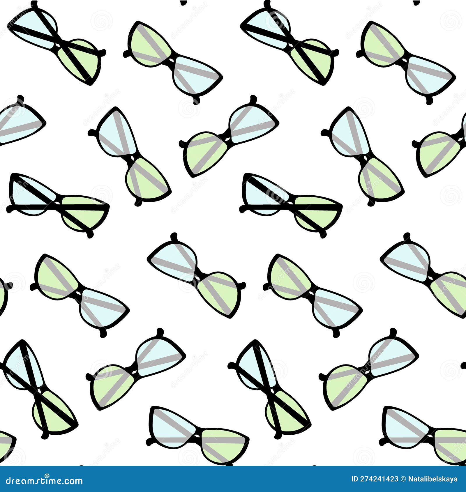 Seamless Pattern of Glasses with Black Frames and Colored Lenses. Happy ...