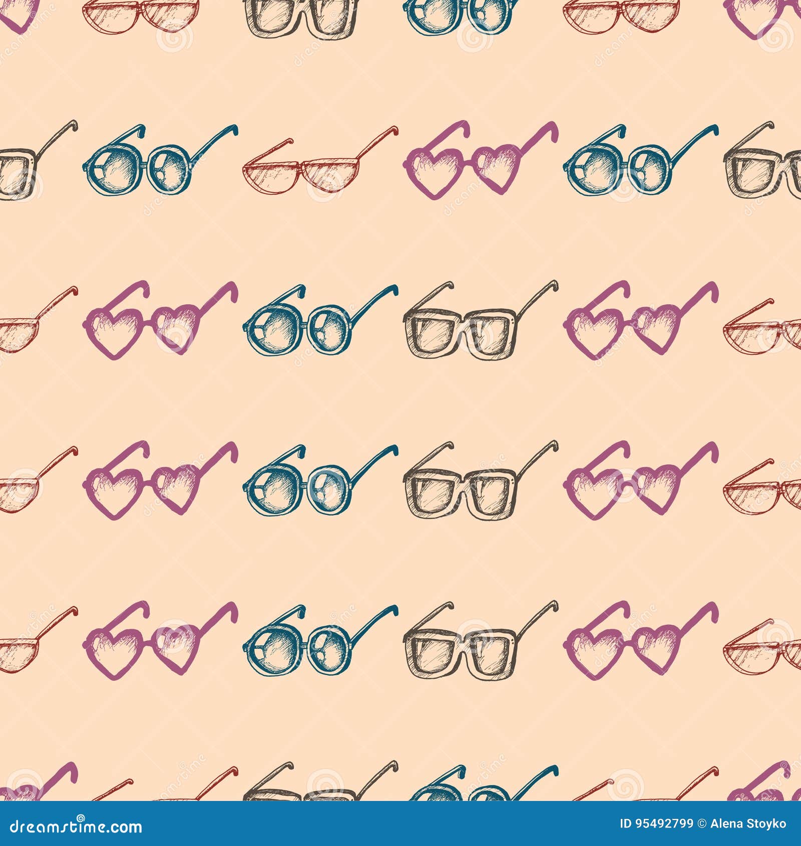 Seamless Pattern with Glasses Stock Vector - Illustration of round, outline: 95492799