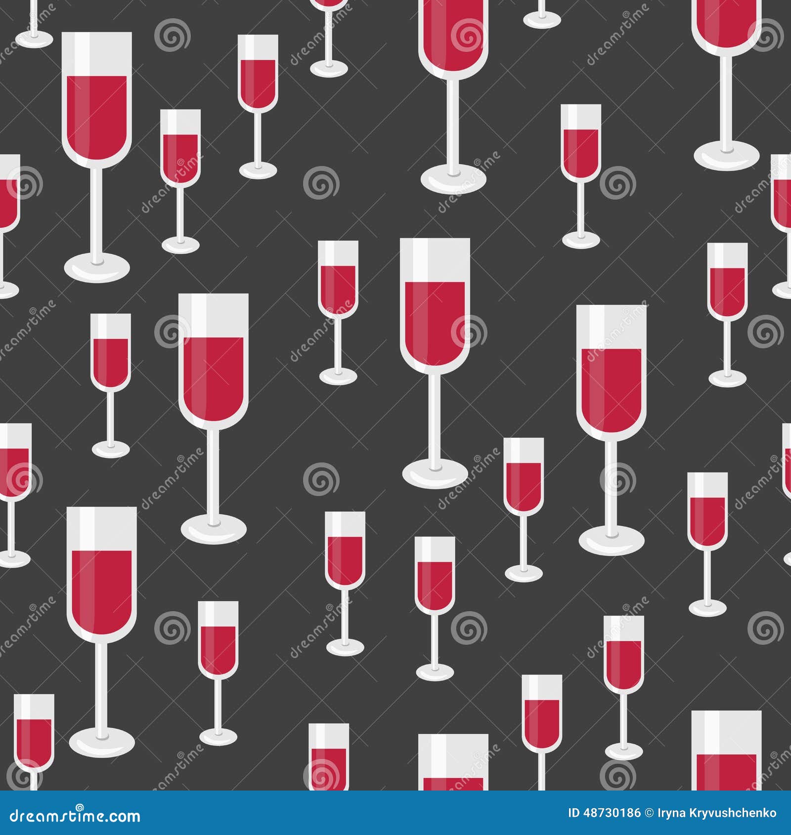Seamless Pattern with Glasses of Red Wine. Vector Background for Stock ...