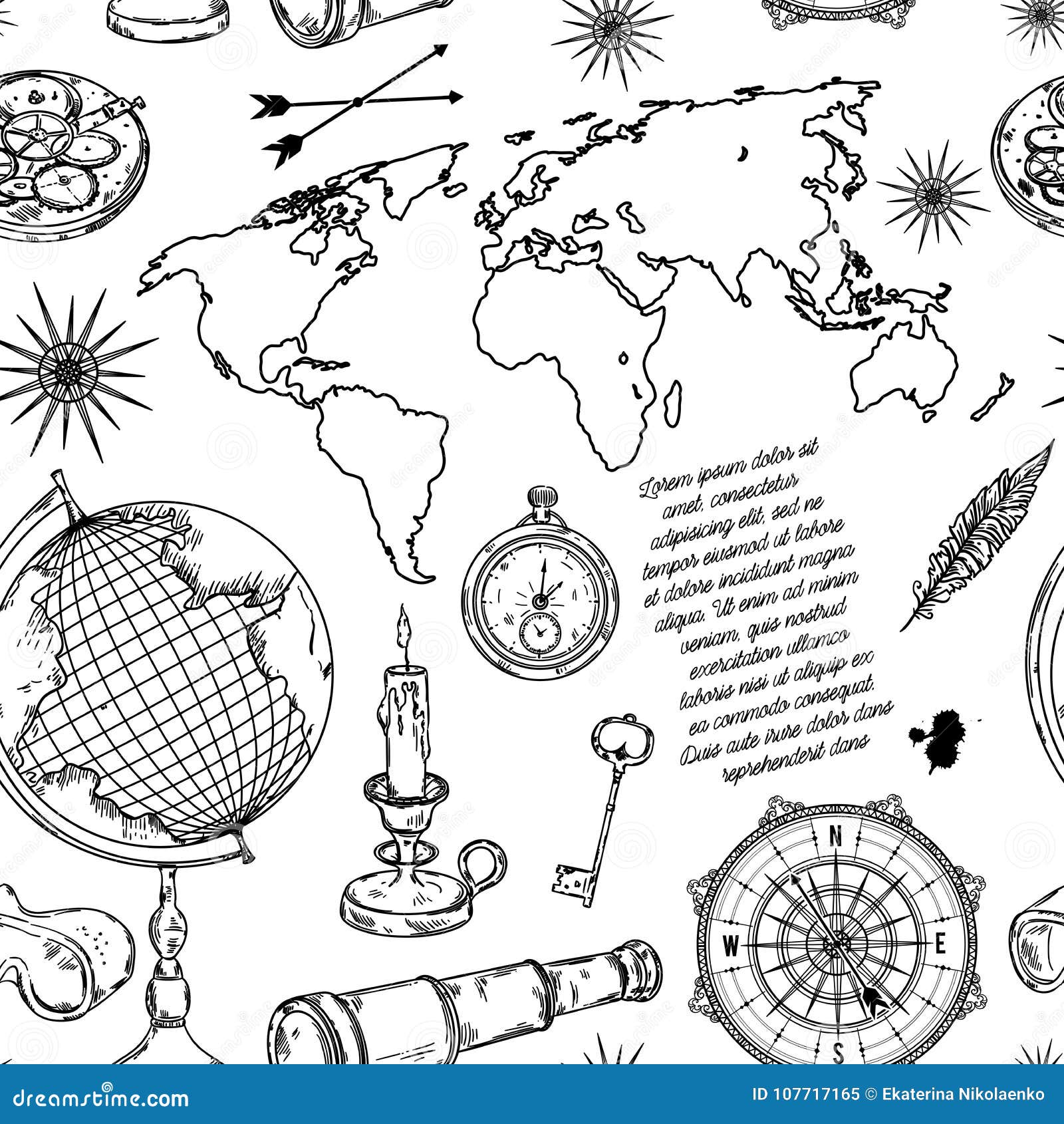 Compass With World Map Cartoon Vector | CartoonDealer.com #3064169