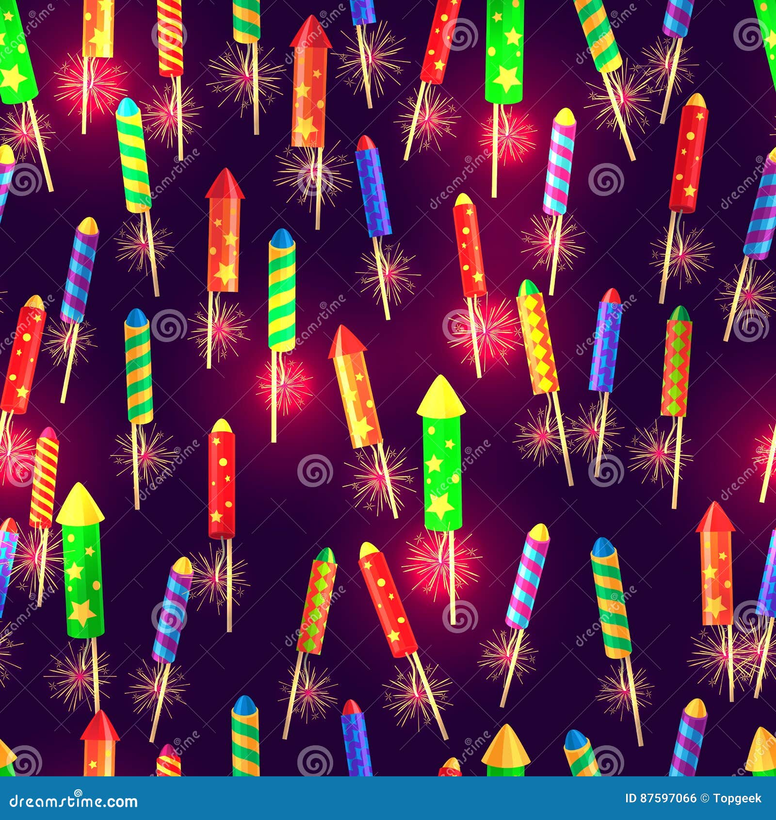 Seamless Pattern of Glossy Exploding Rockets Stock Vector ...