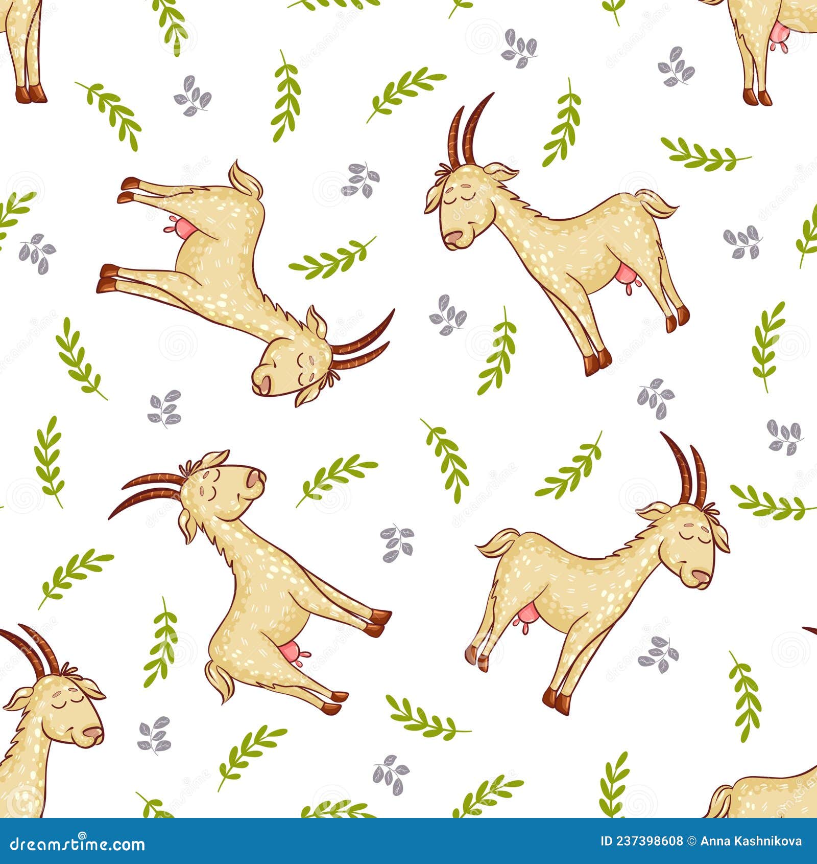 Seamless Pattern of Goat and Twig Stock Illustration - Illustration of ...