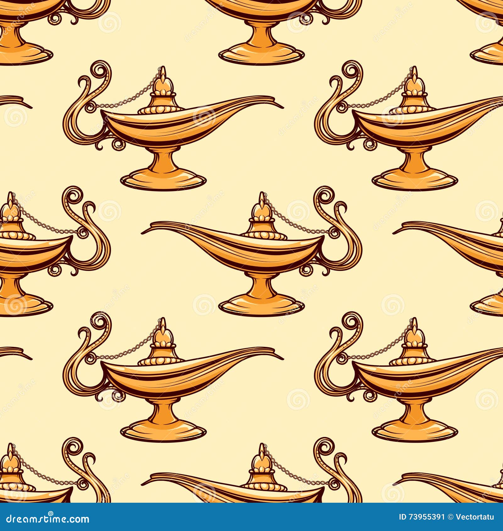 Seamless Pattern of Gold Aladdin Lamp Stock Vector - Illustration of ...