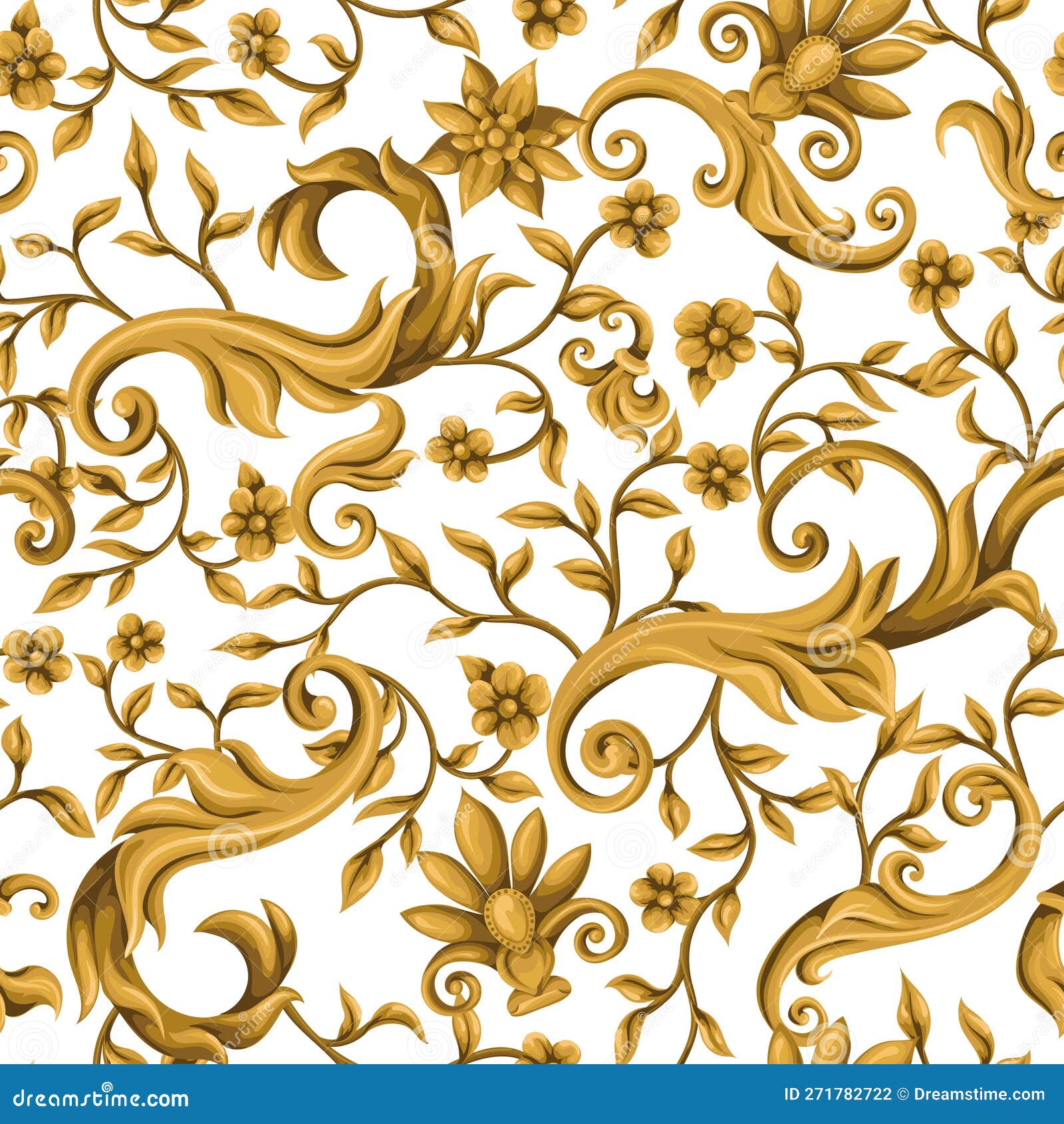 Seamless Pattern with Gold Baroque Elements. Vector. Stock Vector ...