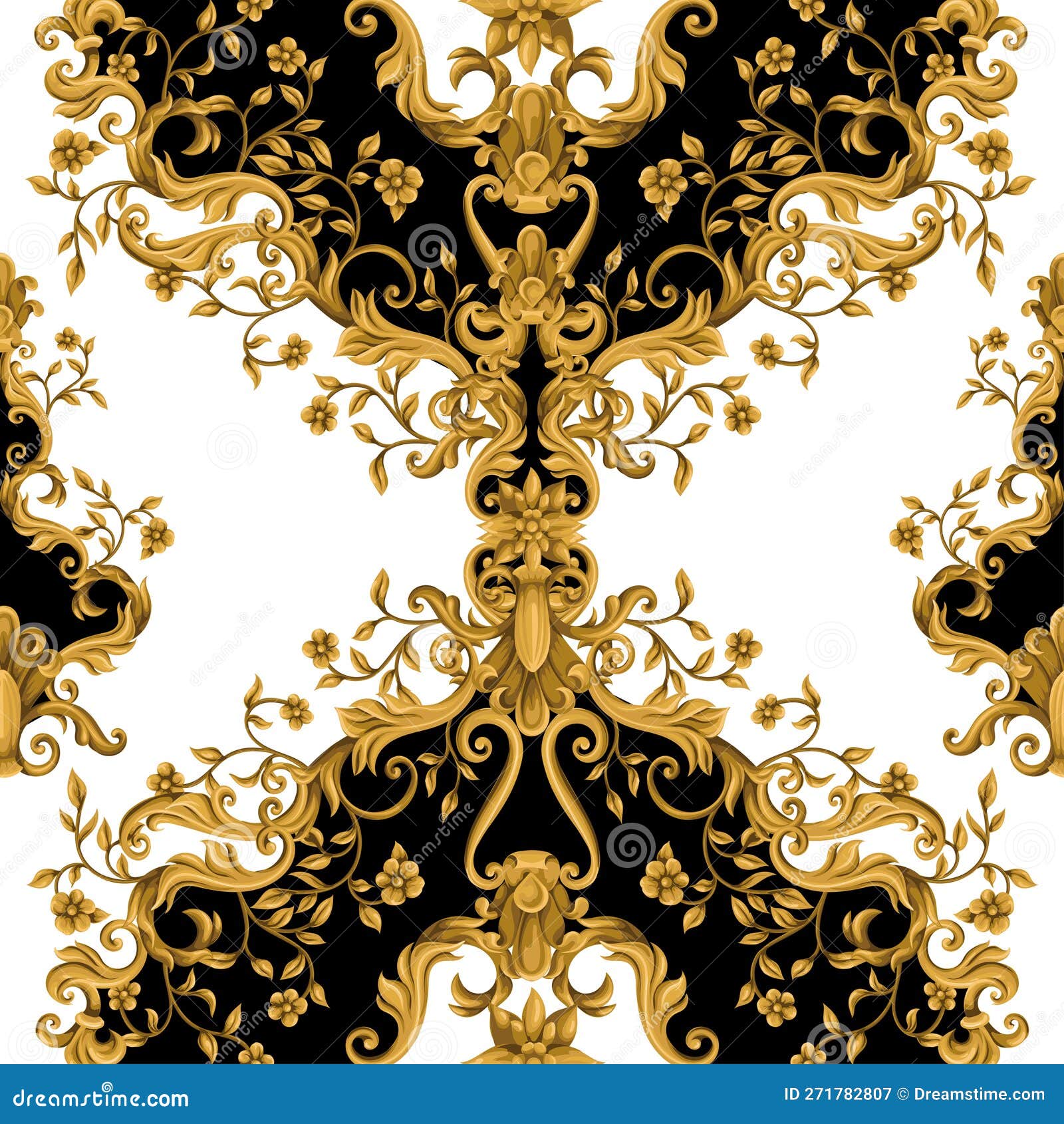 Seamless Pattern with Gold Baroque Elements. Vector. Stock Vector ...