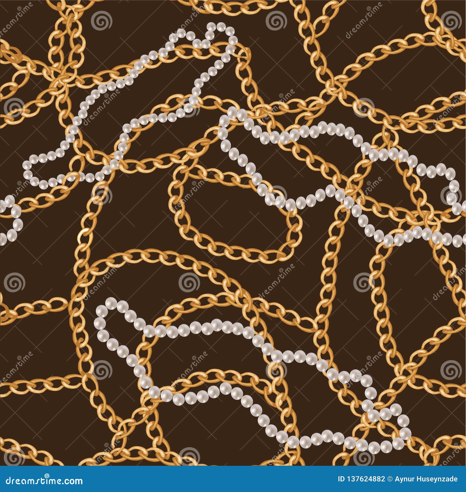 Seamless Pattern with Gold Chain and Pearls.vector Illustration. Stock ...