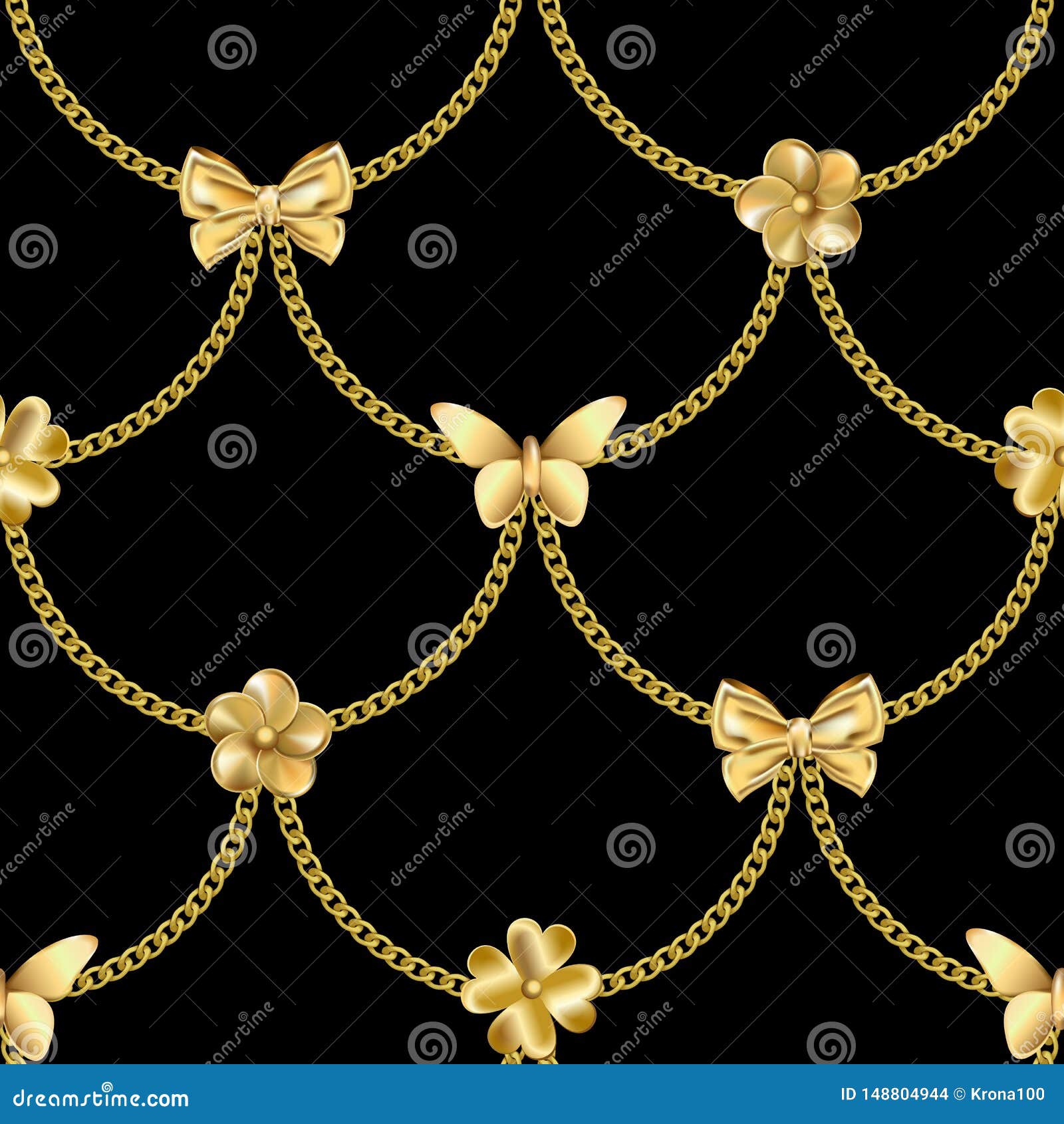 Seamless Pattern With Gold Chain And Pendants Stock Vector